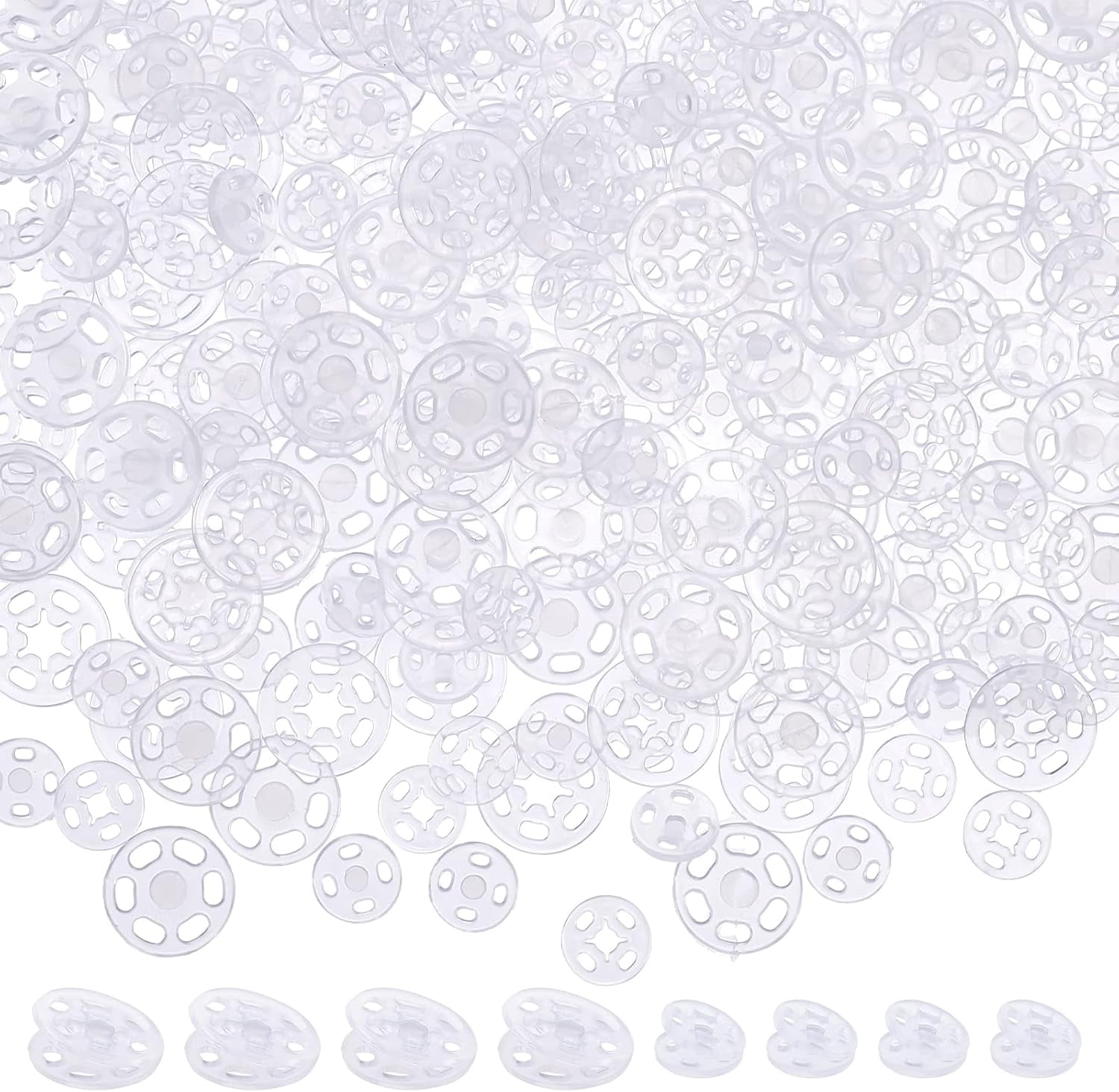 200 Pairs 2 Styles Resin Clear Snap Fasteners Buttons 0.4"/0.6 ...