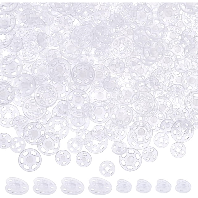 200 Pairs 2 Styles Resin Clear Snap Fasteners Buttons 0.4"/0.6 ...