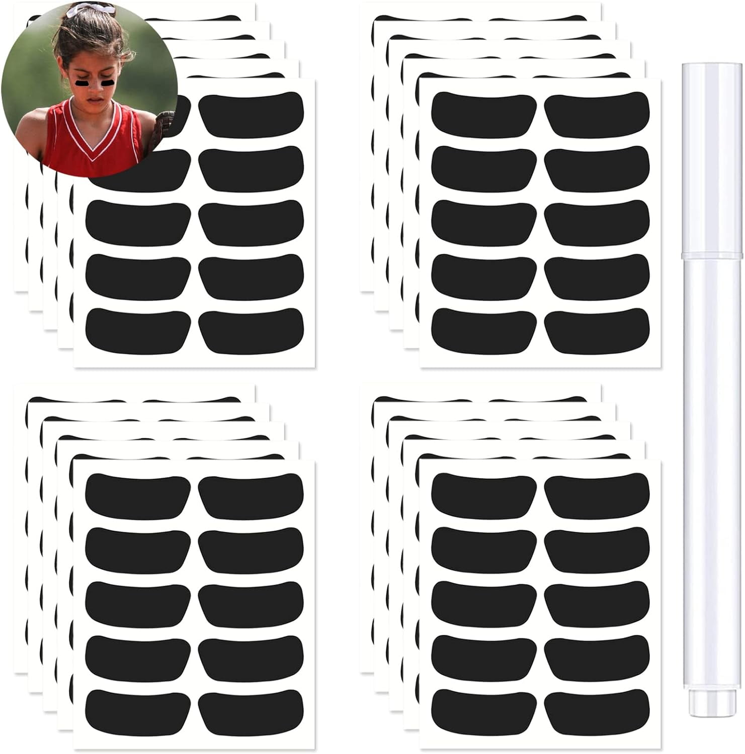 Puxin 200 Pairs Eye Black Stickers, Customizable Black Face Paint ...