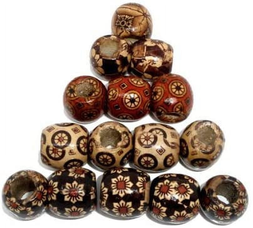 200 Patterned Wood Barrel Drum Beads Mixed Patterns 17mm x 16mm with ...