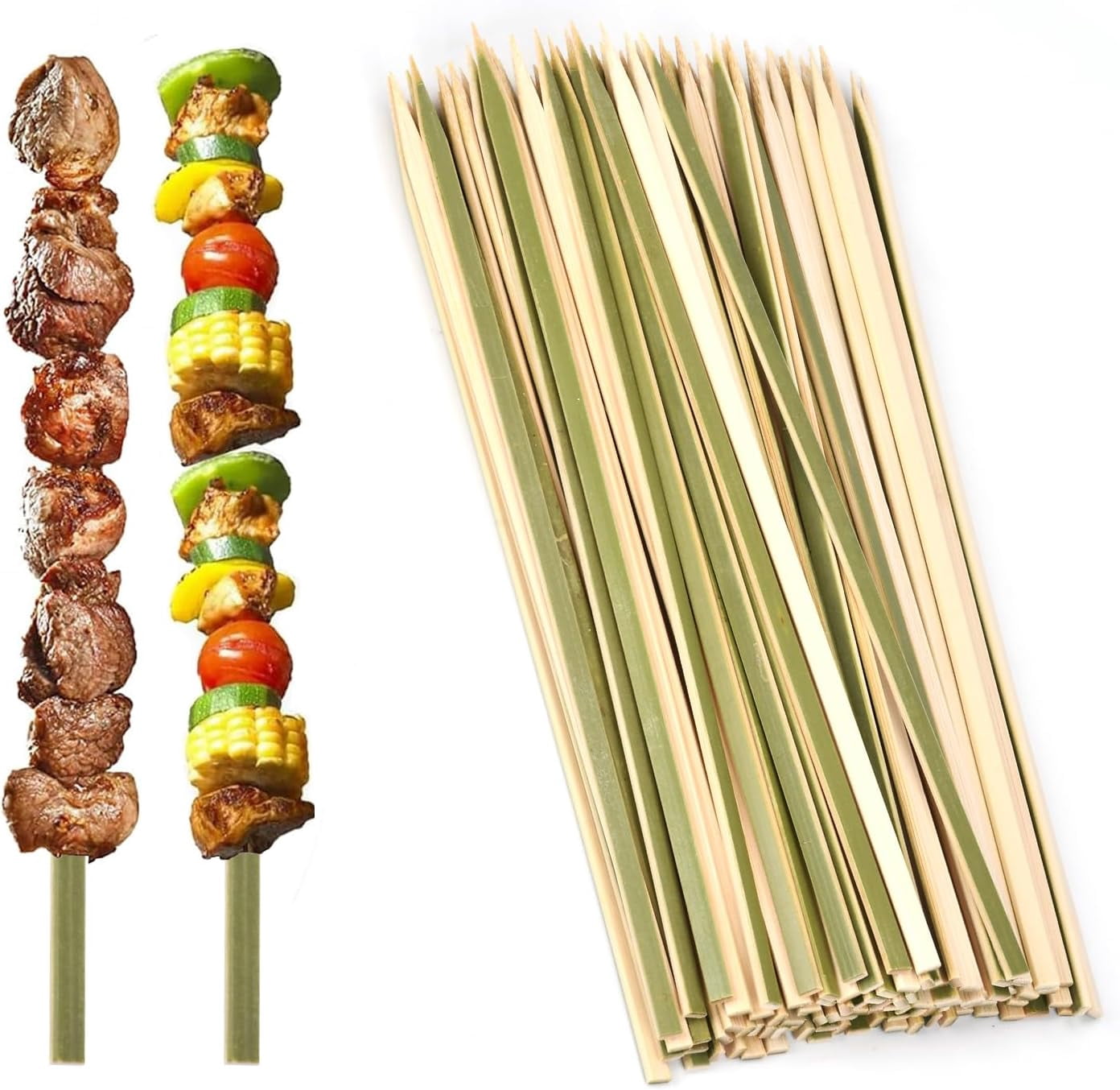 200 Pcs 12inch Natural Green Flat Wide bamboo kabob skewers for ...