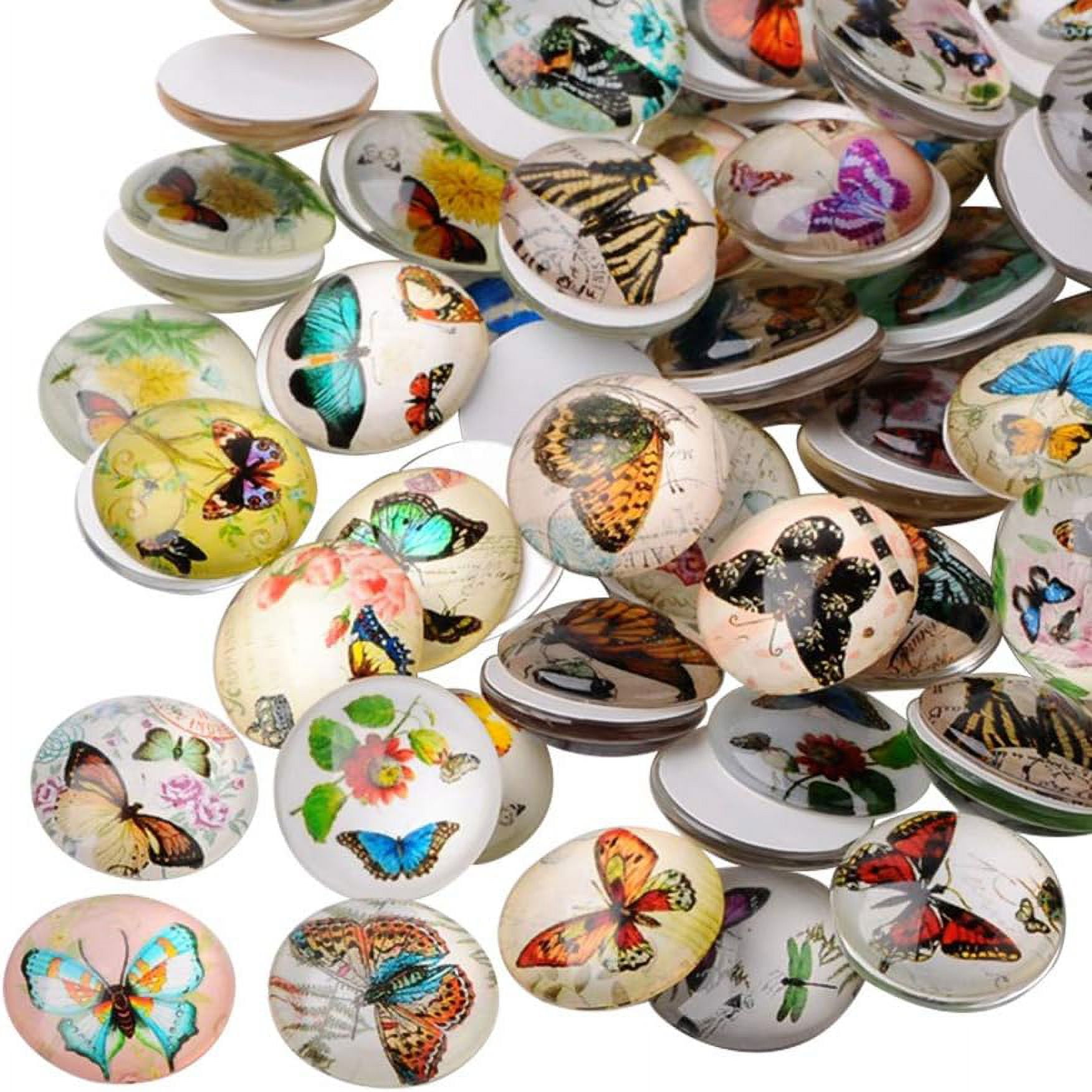 200 Pcs 14mm Printed Glass Cabochons Flatback Dome Cabochons Mosaic ...