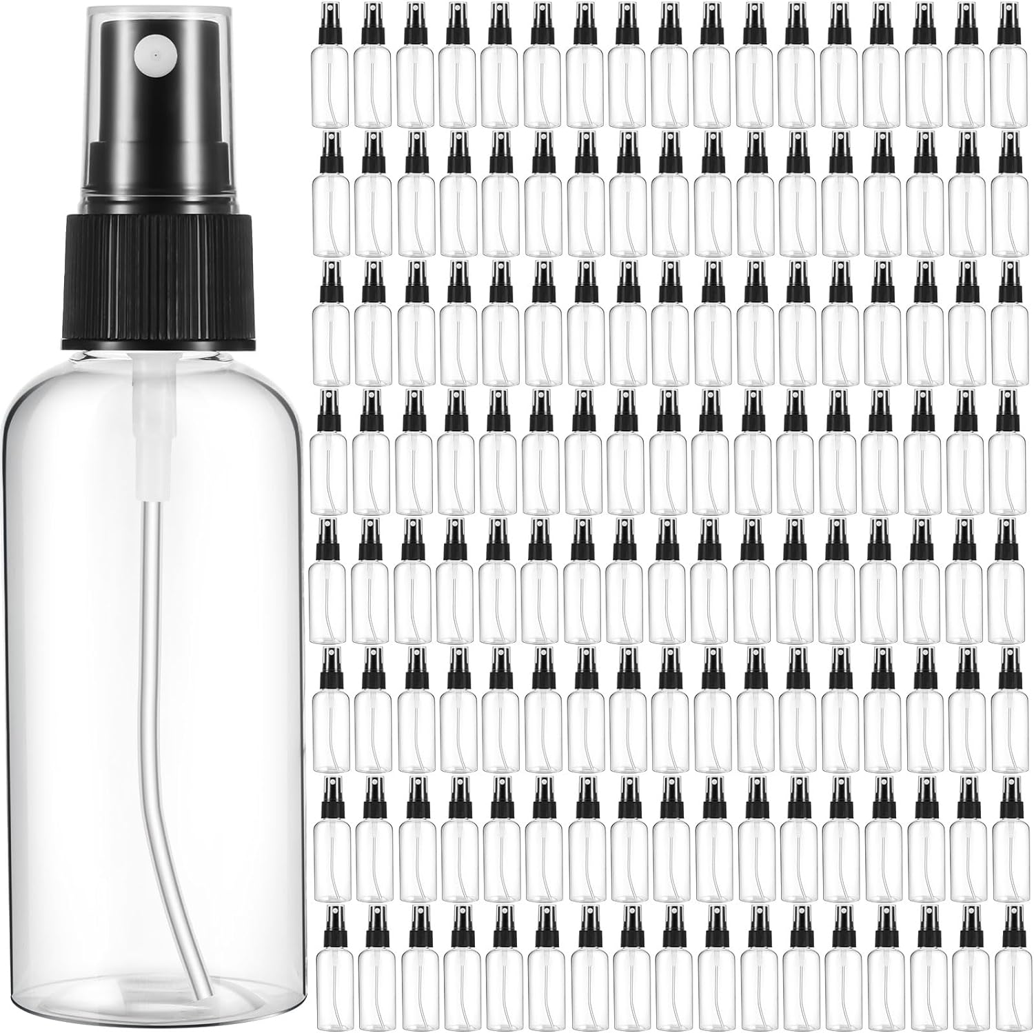 200 Pcs 2 oz Plastic Mini Spray Bottles with Black Cap Clear Empty Fine ...