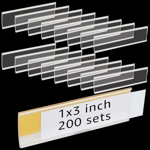 200 Pcs 3 x 1 Inch Self Adhesive Label Holders with Paper Label Inserts ...