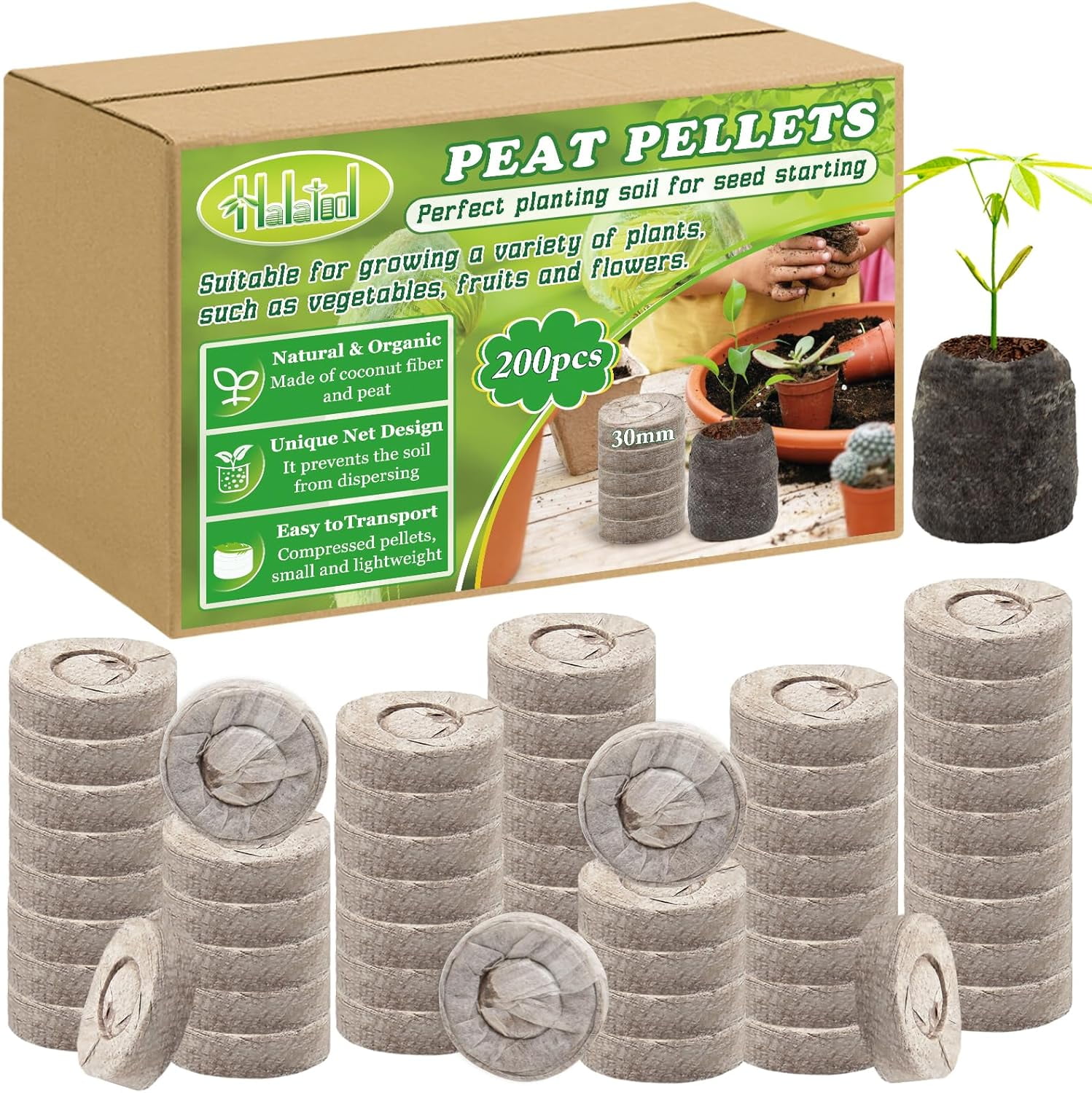 200 Pcs 30mm Peat Pellets Block Potting Soil for Seedlings, Compressed ...