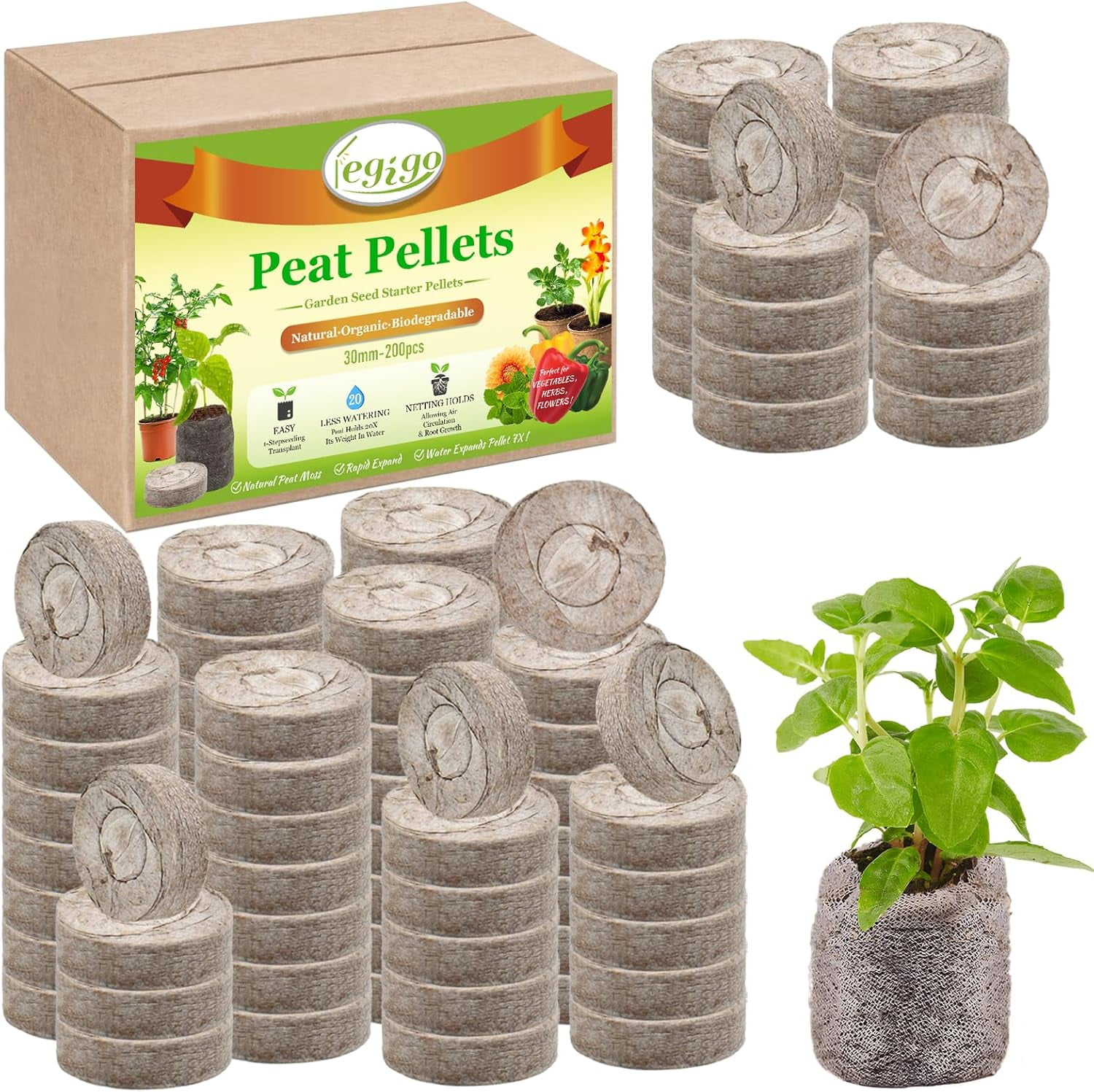 200 Pcs 30mm Seed Starter Peat Pellets Pods for Seedlings- Compressed ...