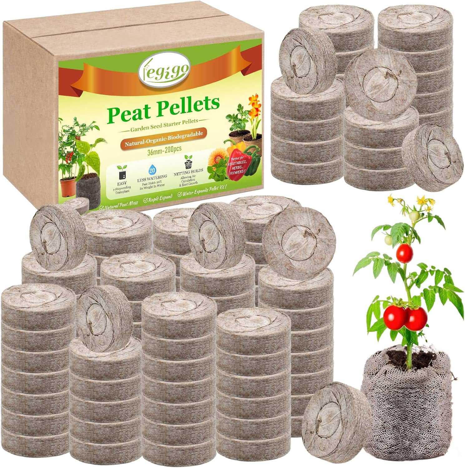 200 Pcs 36mm Seed Starter Peat Pellets Pods for Seedlings- Compressed ...