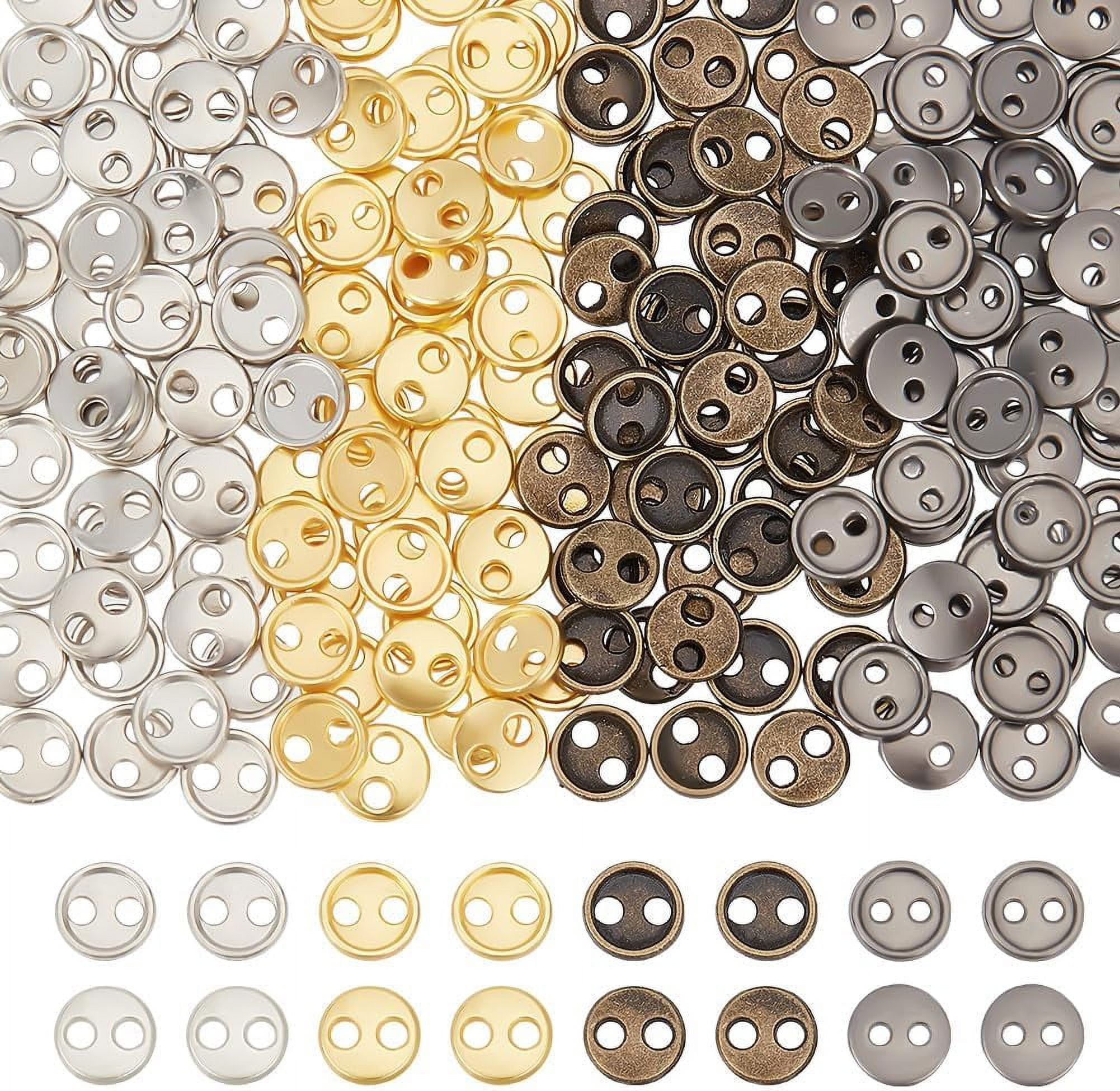 200 Pcs 4 Colors Alloy Mini Buttons 6mm 2 Hole Round Tiny Buttons Round ...