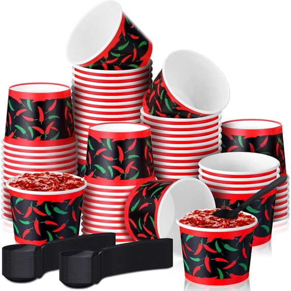 200 Pcs 4 oz Chili Cook off Tasting Cups with Plastic Spoon Small ...