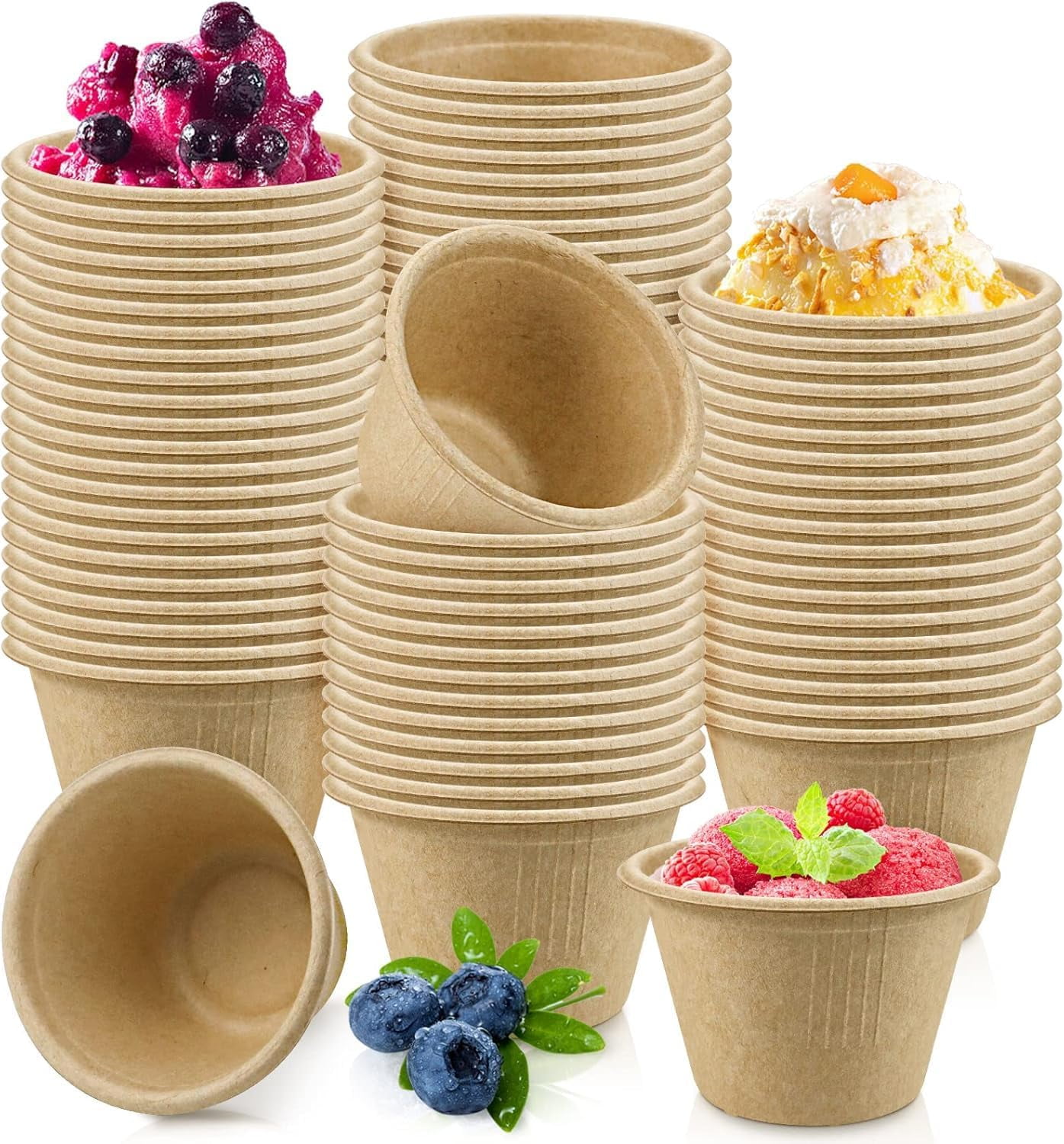 200 Pcs 4 oz Natural Sugarcane Biodegradable Bowls Disposable Paper ...