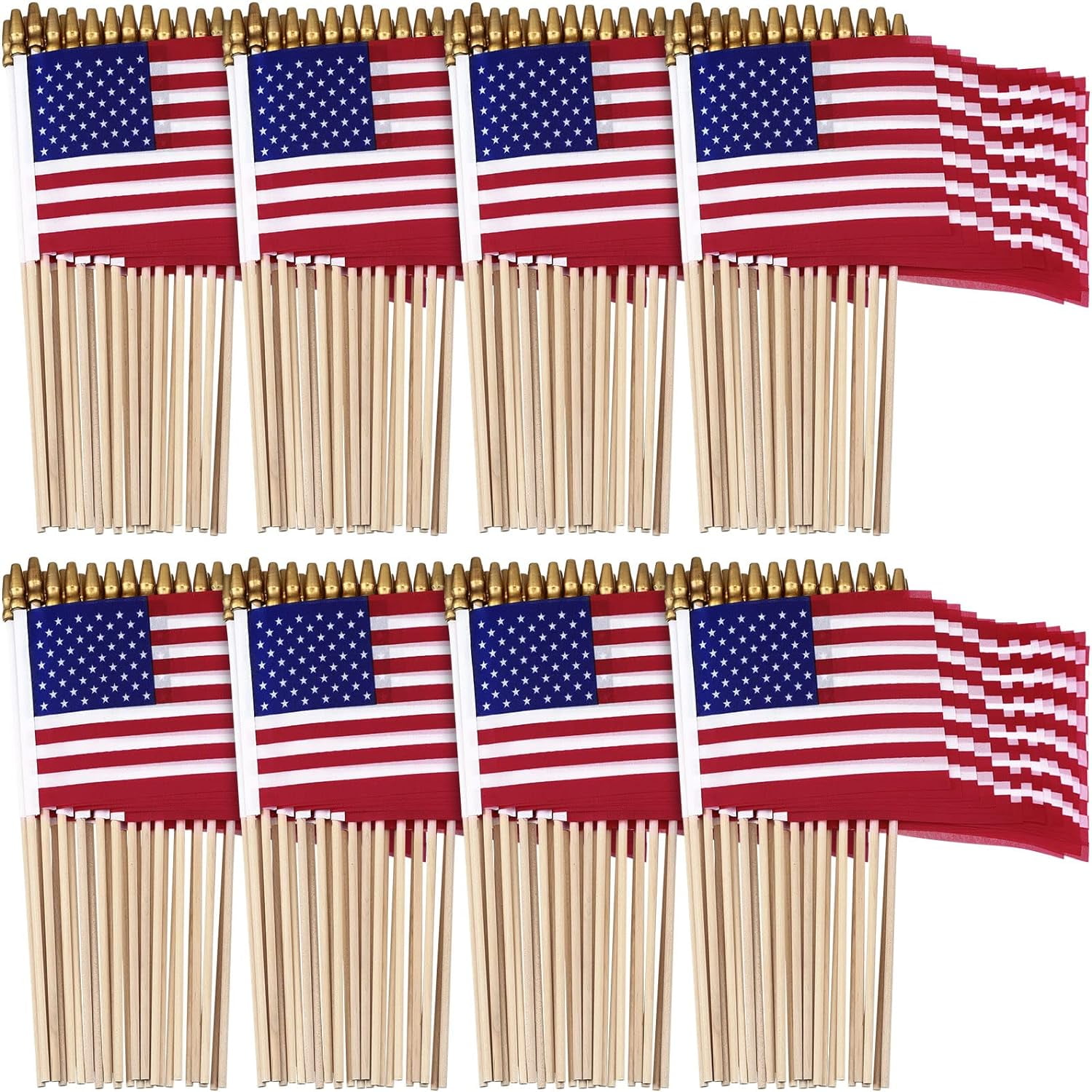 200 Pcs 4 x 6 Inch American Flags on Stick Small USA Stick Flags Mini ...
