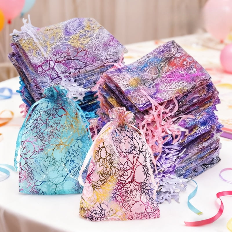200 Pcs 4x6 Inch Organza Drawstring Gift Bags - Colorful Coralline ...