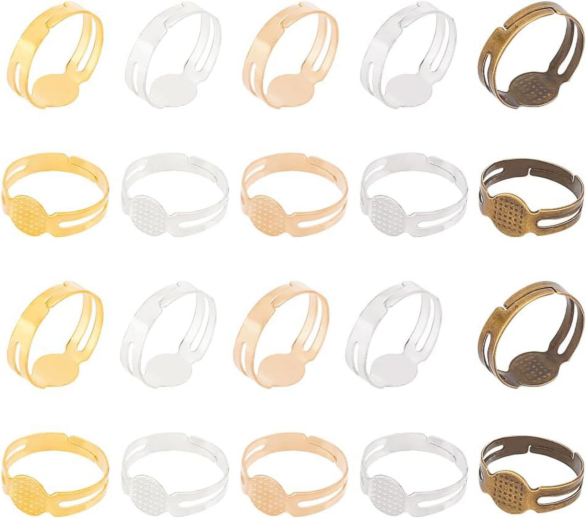 200 Pcs 5 Colors Adjustable Blank Rings Base Finger Rings 7.5mm Alloy ...