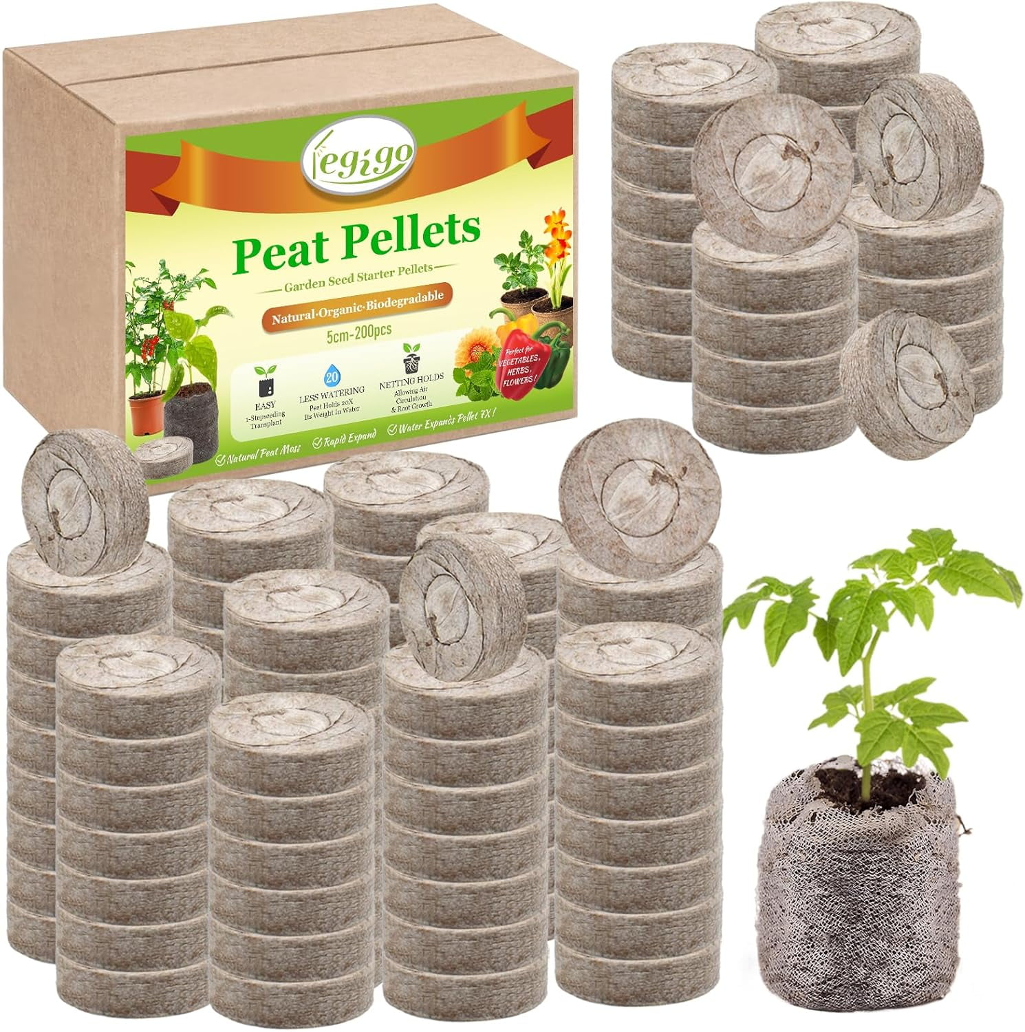 200 Pcs 50mm Seed Starter Peat Pellets Pods for Seedlings- Compressed ...