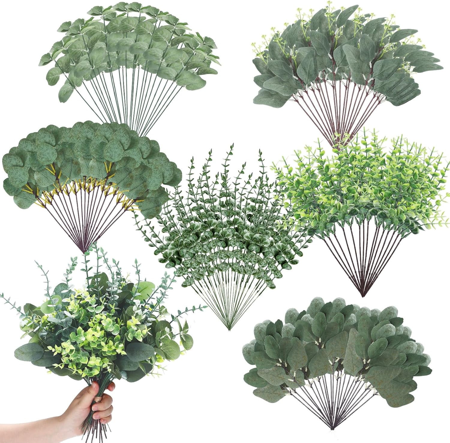 200 Pcs 6 Kinds Mixed Eucalyptus Leaves Stems Bulk Artificial ...