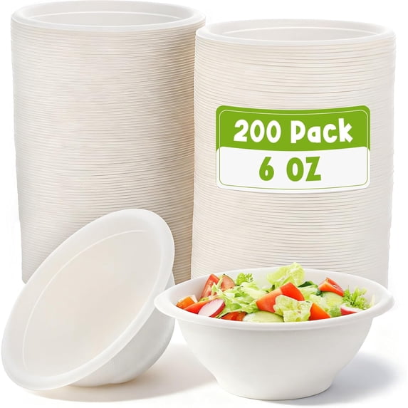 200 Pcs 6 oz Small Disposable Paper Bowls, Compostable Bagasse Bowls ...
