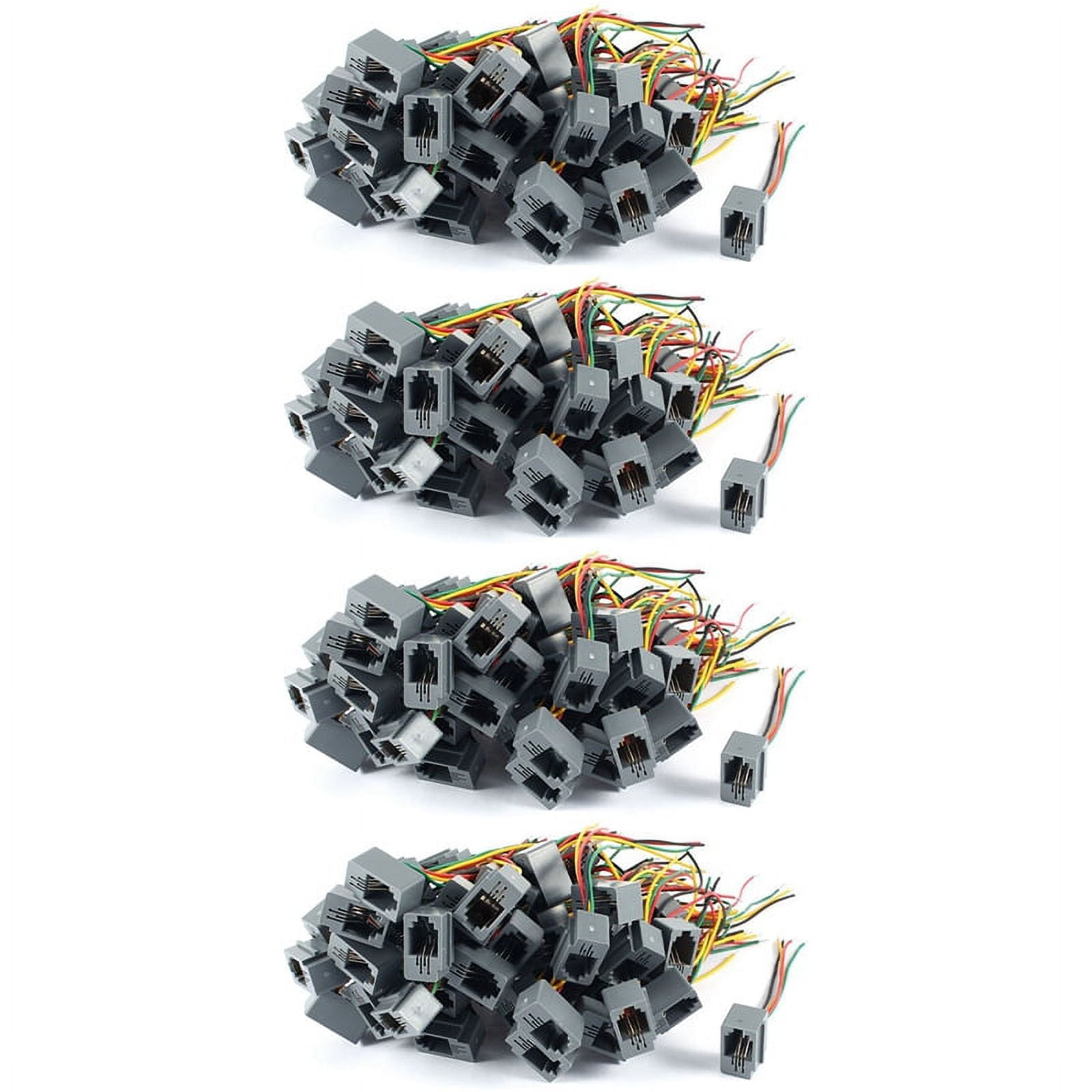 200 Pcs 616E 4P4C RJ9 Female Telephone Connector Adapter W 4 Wires 8cm ...