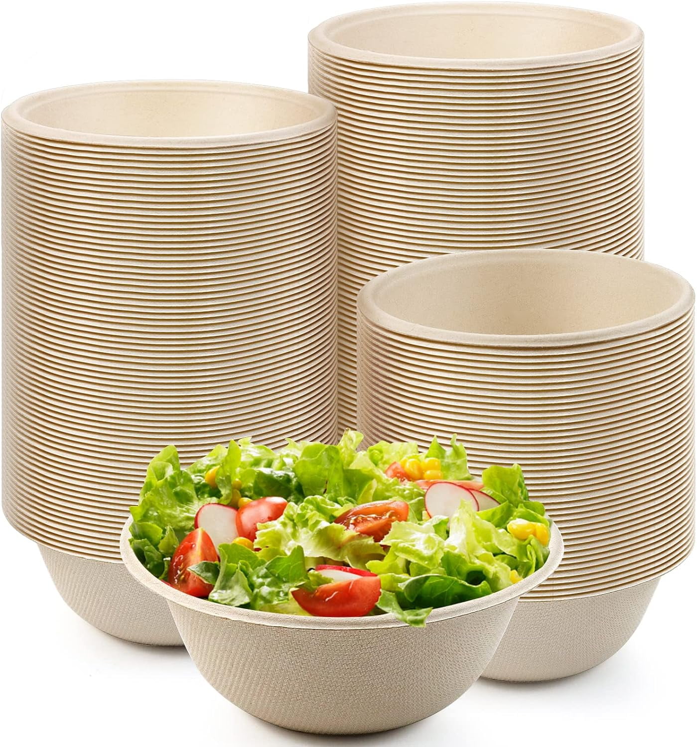 200 Pcs 8 oz Natural Sugarcane Biodegradable Bowls Disposable Paper ...