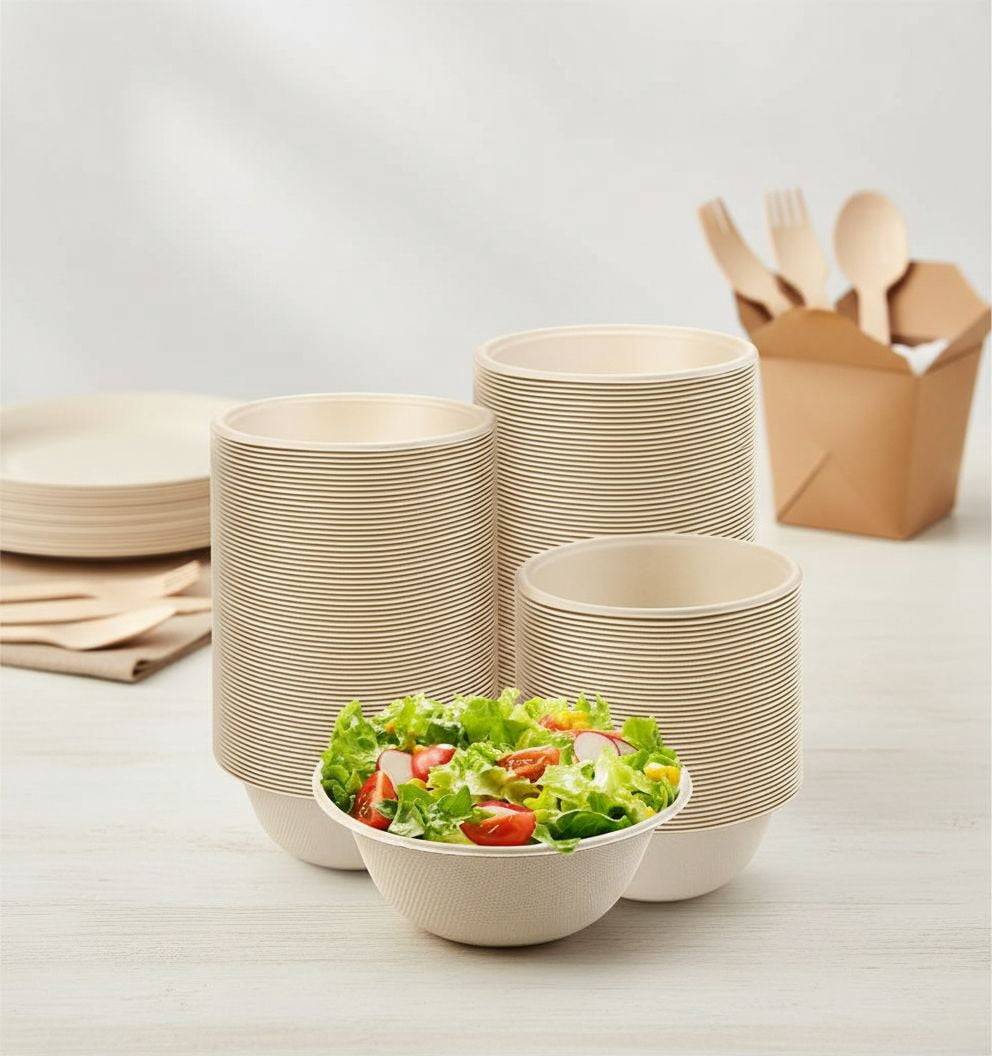 200 Pcs 8 oz Natural Sugarcane Biodegradable Bowls Disposable Paper ...