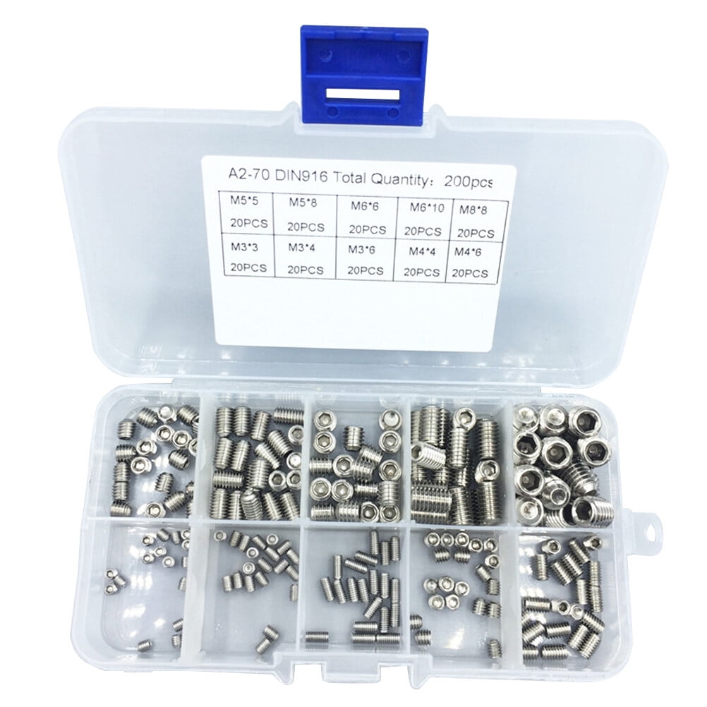 200 Pcs Allen Screw Socket Set Screw Assortment Kit Thin Cup Point ...