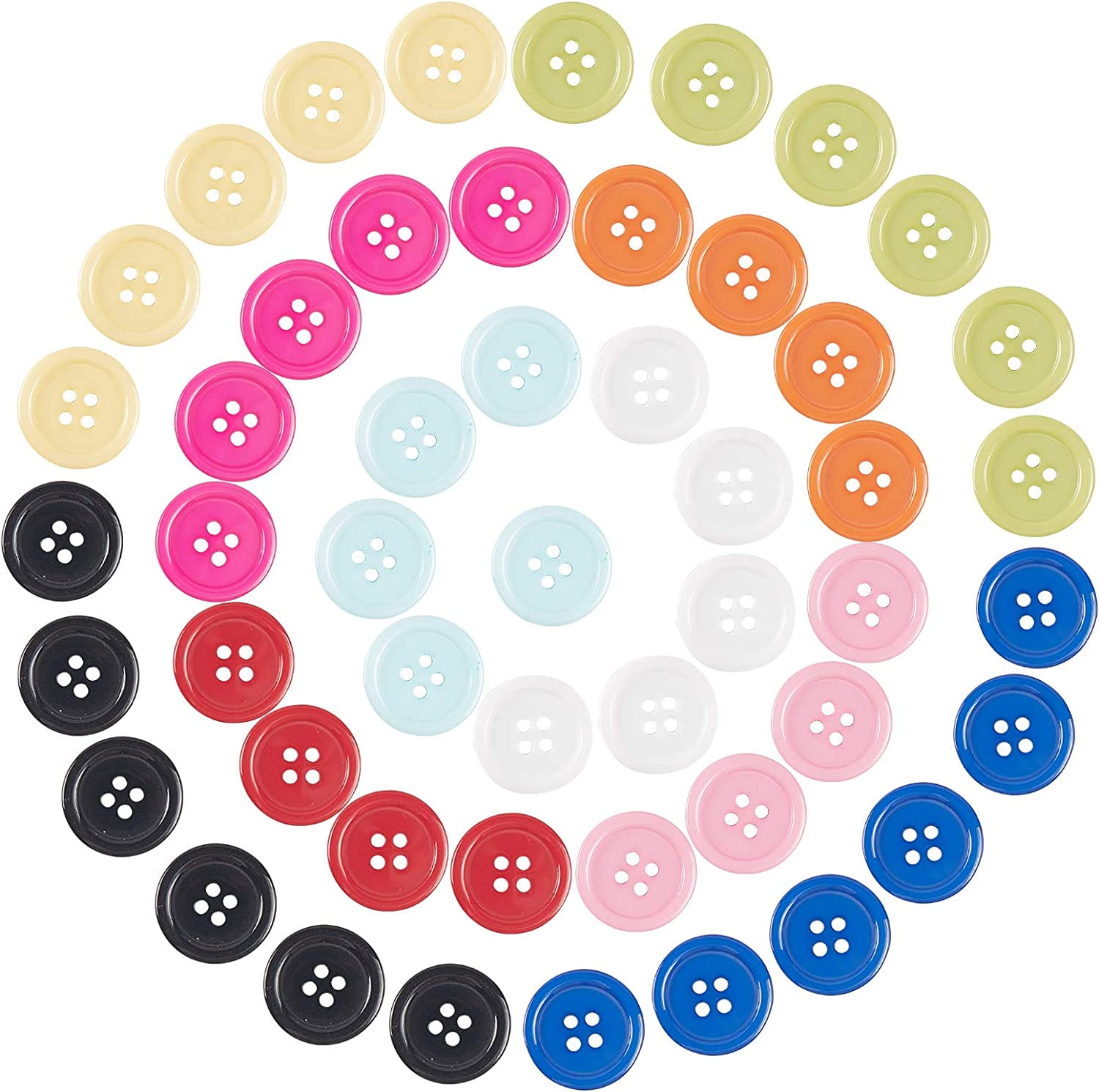 200 Pcs Assorted Mixed Color Resin Buttons 4 Holes Round Shape Buttons ...