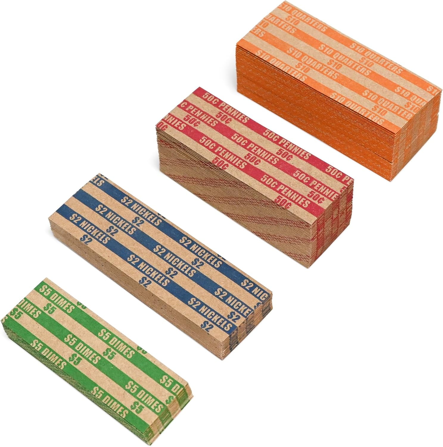 200 Pcs Assorted Packed Flat Stripped Coin Wrappers, Coin Rolls Wrapper ...