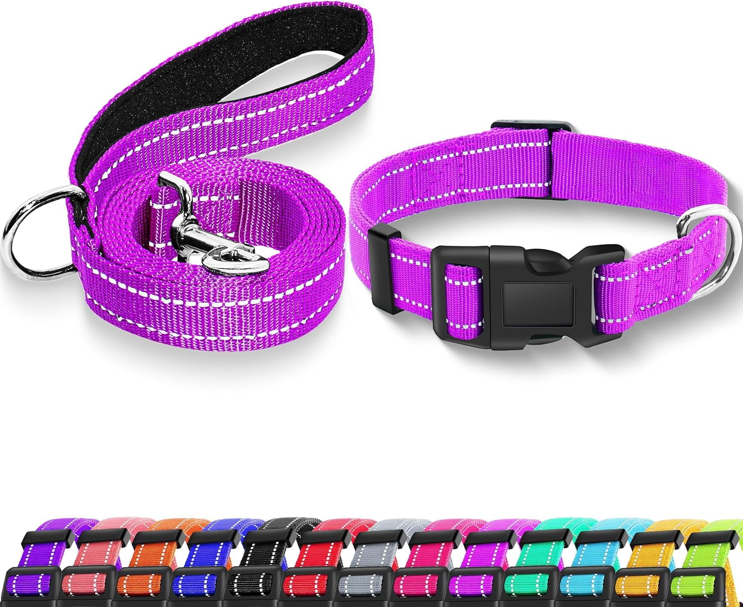 Reflective Dog Collar with Safety Locking Buckle, Adjustable Soft ...