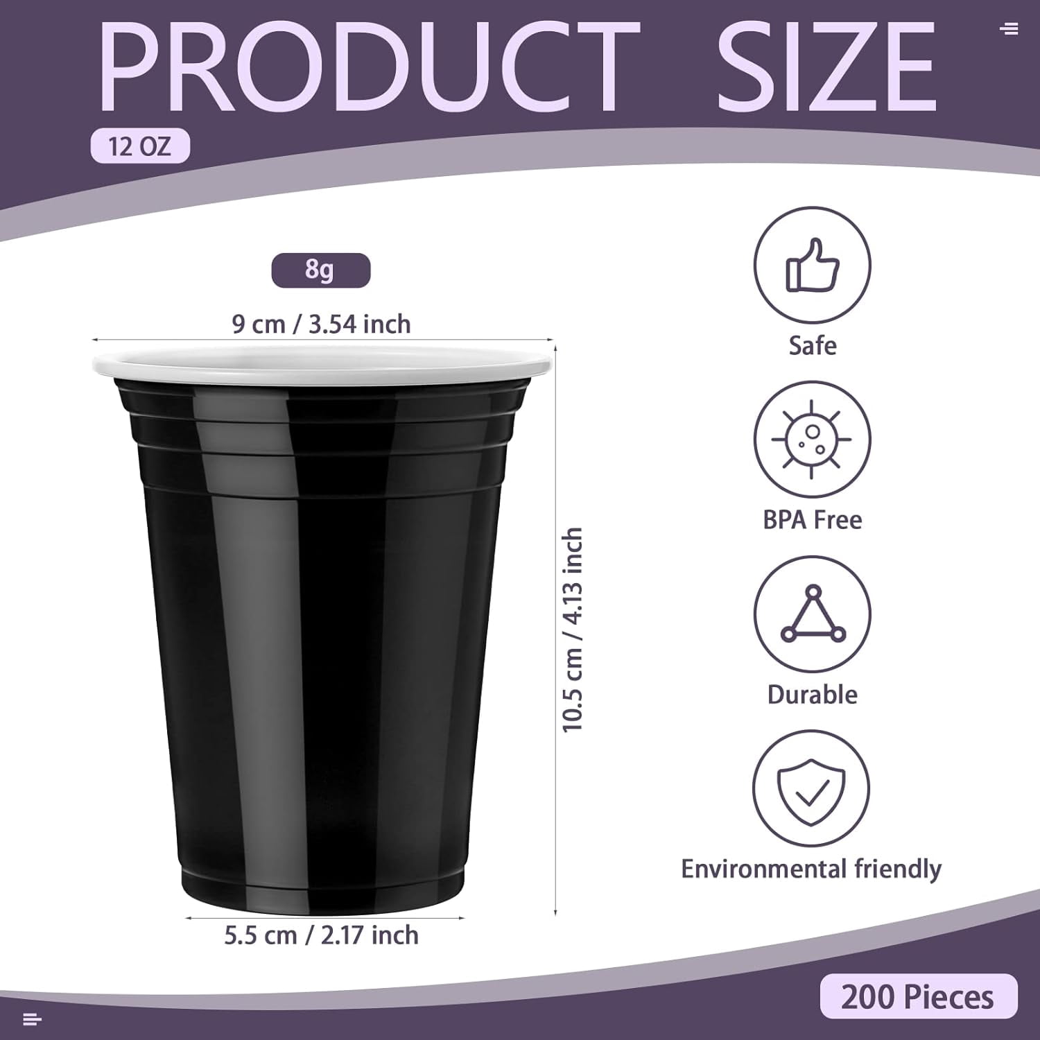 200 Pcs Black Cups Bulk,12 Oz Disposable Plastic Cups, Black Plastic ...