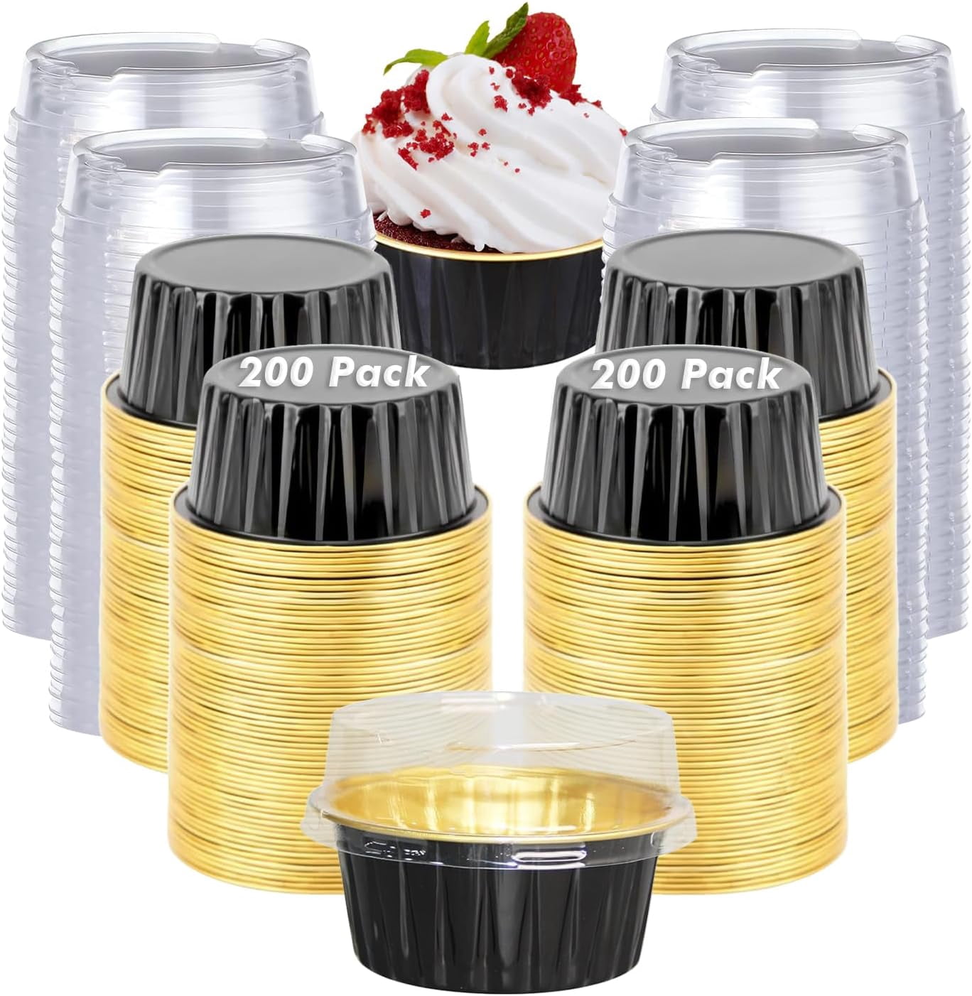 200 Pcs Black Gold 5 OZ Aluminum Foil Baking Cups with Lids 5 Round ...