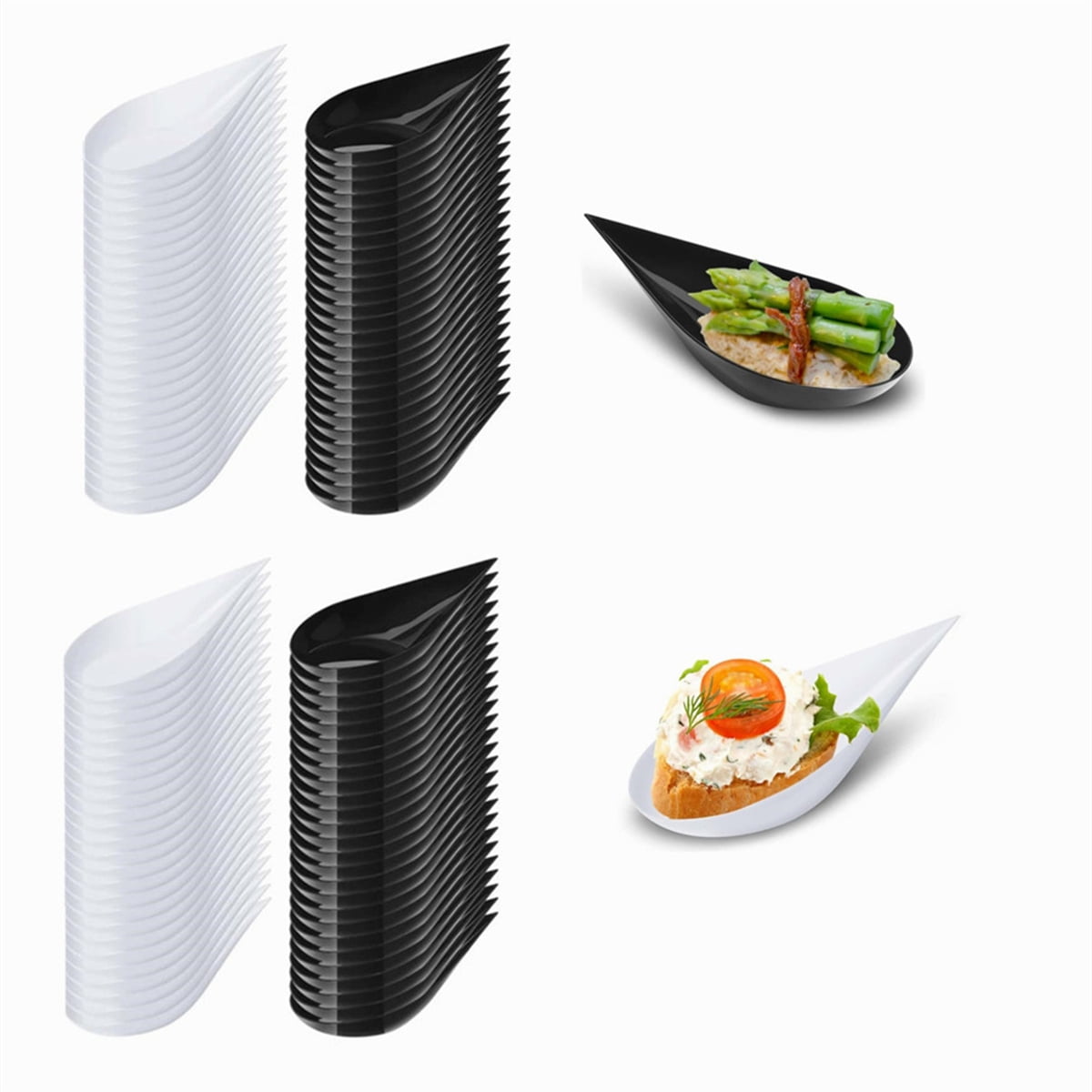 200 Pcs Black&White Mini Appetizer Plates,Plastic Leaf-Shaped Appetizer ...