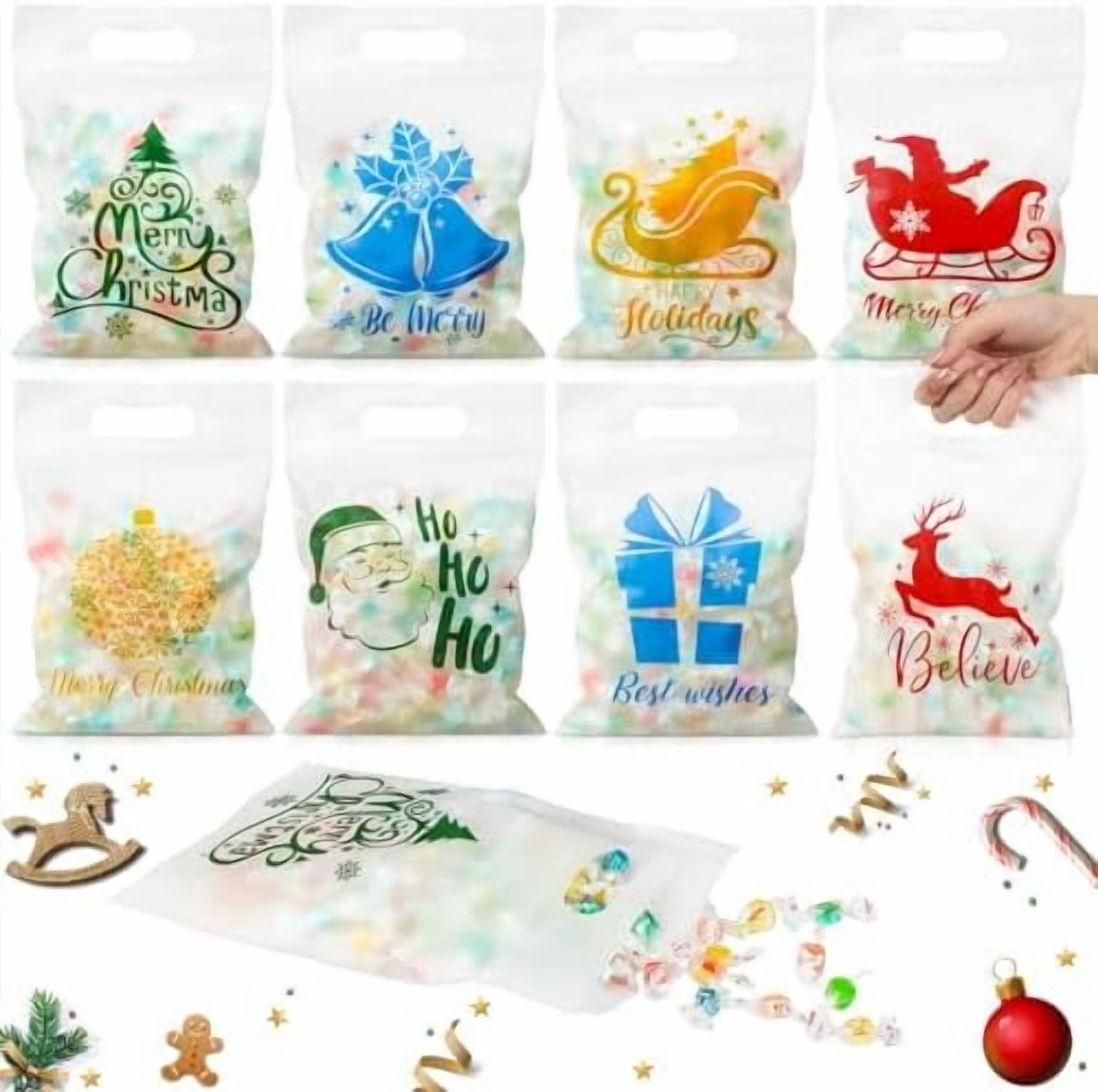 200 Pcs Christmas Sealing Gift Bags - Merry Christmas Candy Bag ...