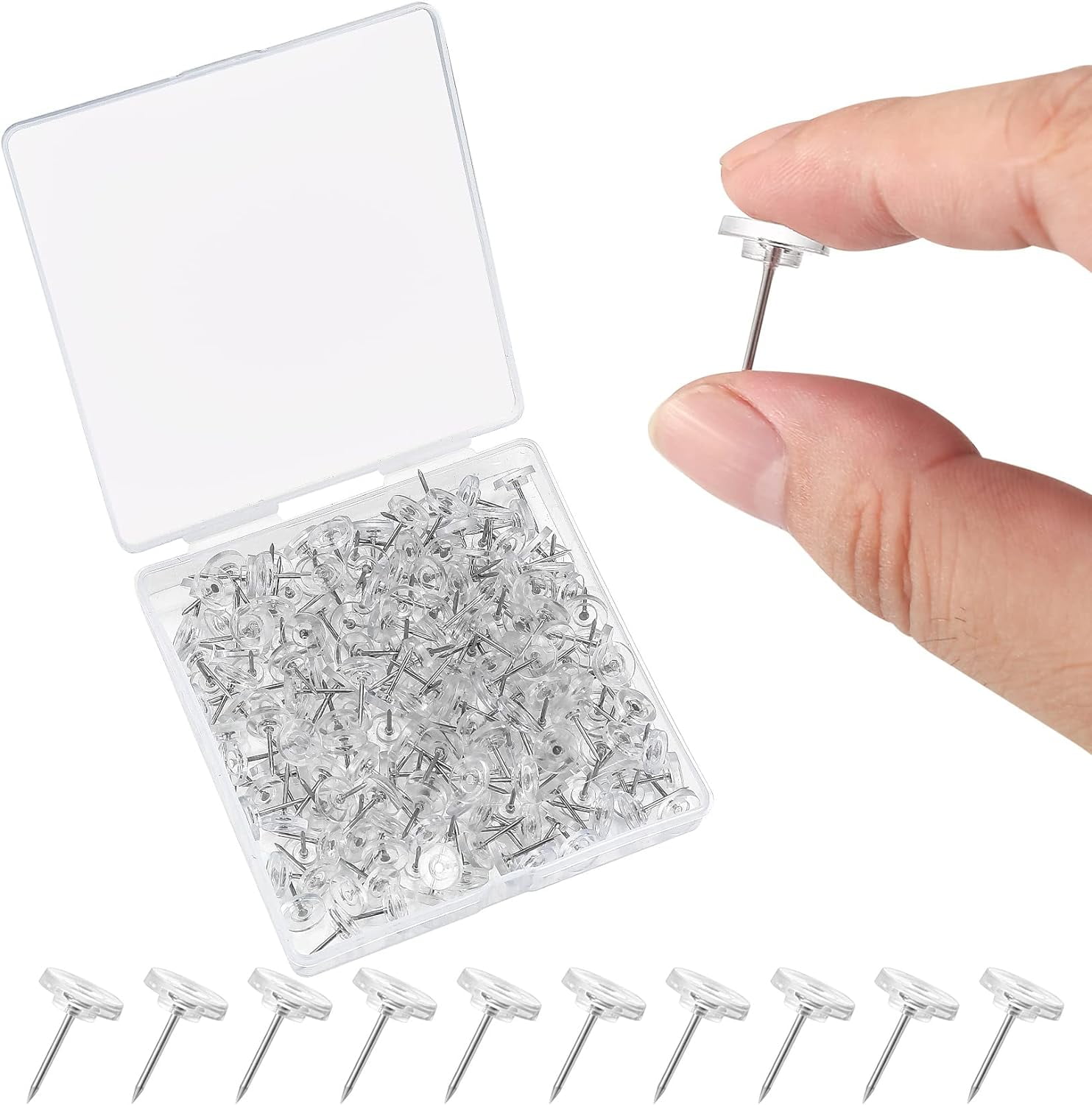 200 Pcs Clear Thumb Tacks for Wall Hangings, Clear Push Pins Flat Head ...