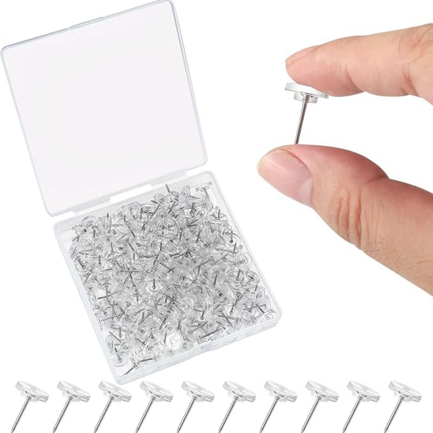 200 Pcs Clear Thumb Tacks for Wall Hangings, Clear Push Pins Flat Head ...