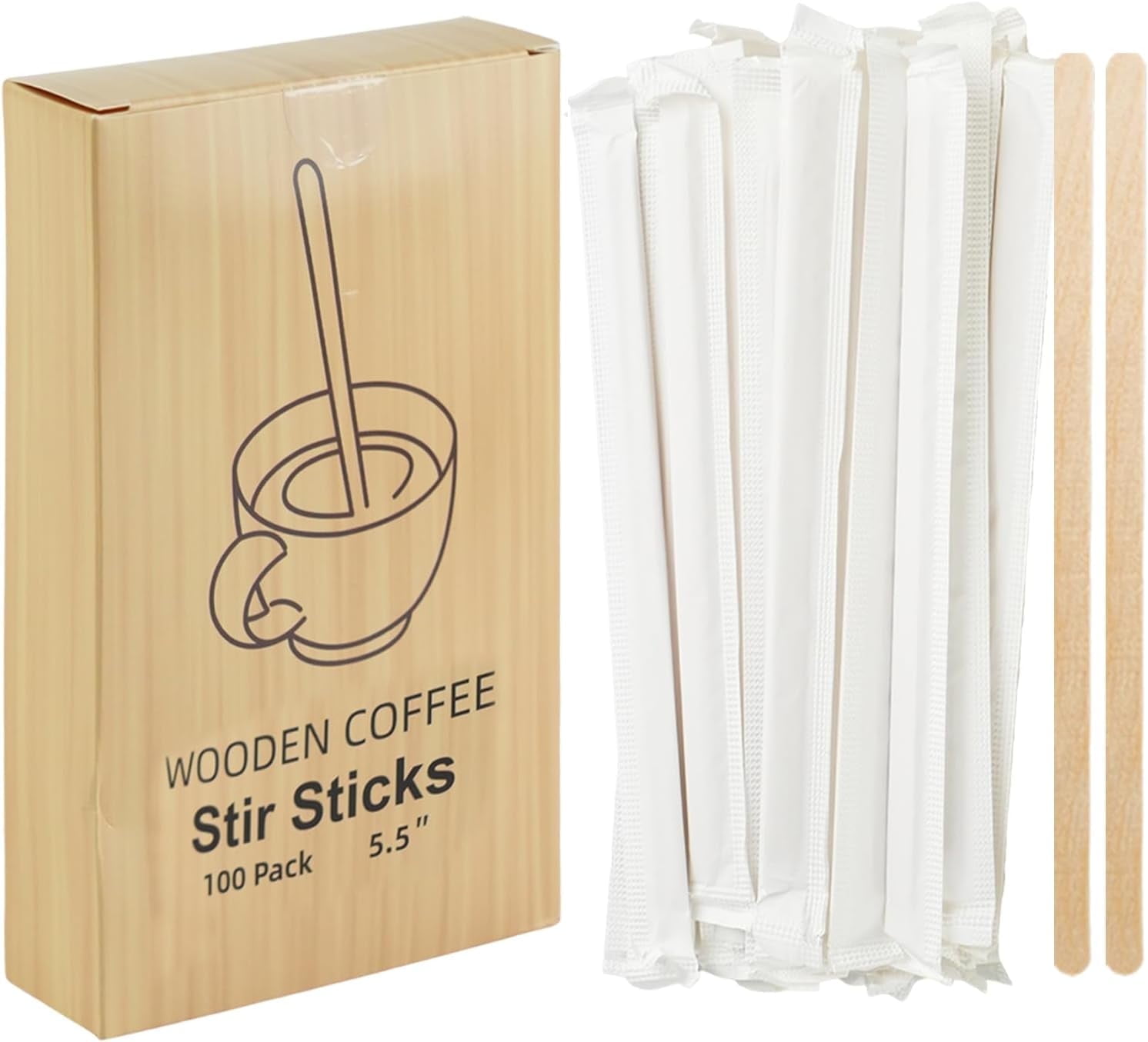 200 Pcs Coffee Stirrers Individually Wrapped, 5.5 inch Wooden Coffee ...