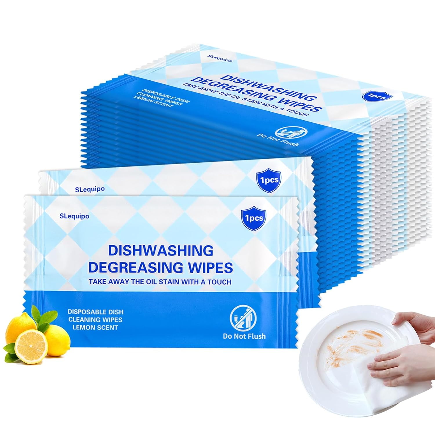 200 Pcs Dish Wipes, Individually Wrapped, Lemon Scent, Non Woven Fabric ...