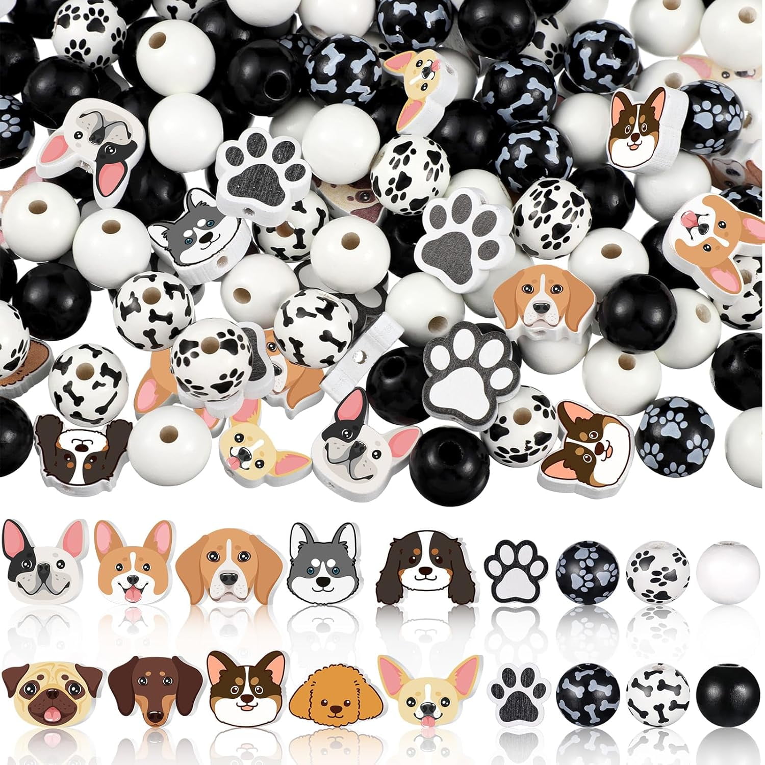 200 Pcs Dog Paw Bone Wooden Beads Puppy Paw Footprint Spacer Bead ...