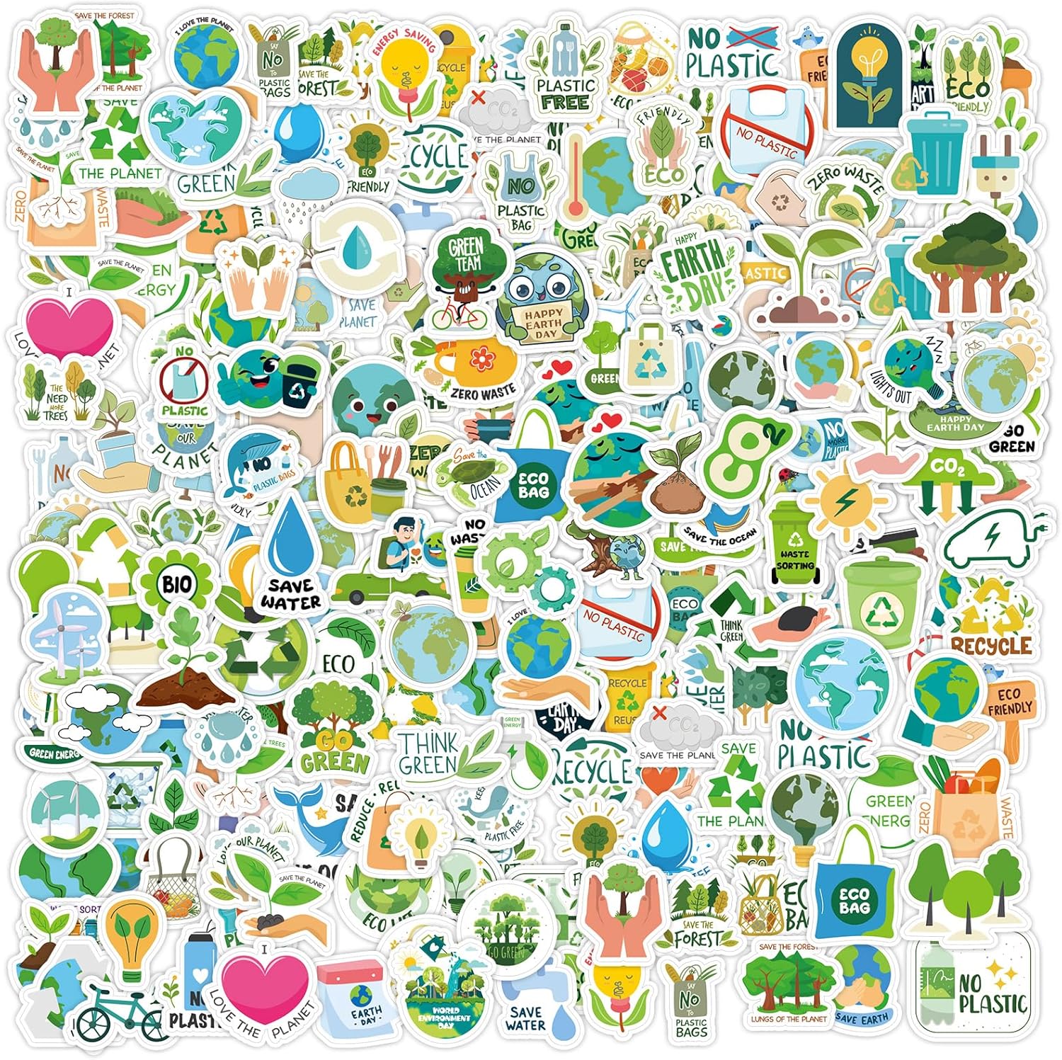 200 Pcs Earth Day Stickers Cute Sticker for Water Bottle Luggage Phone ...
