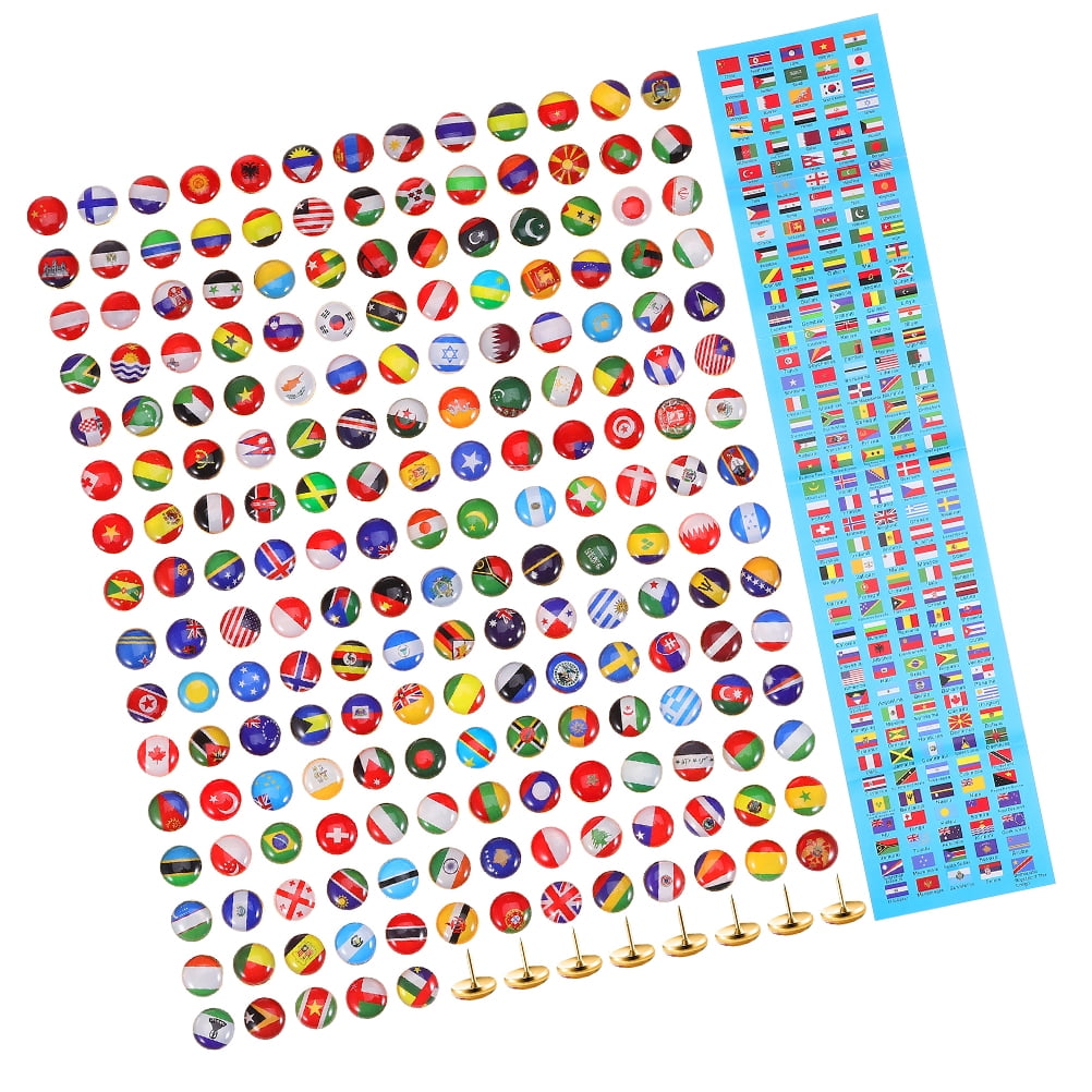 200 Pcs Flag Pushpin Cork Board Reusable Push Pin Flags of The World ...