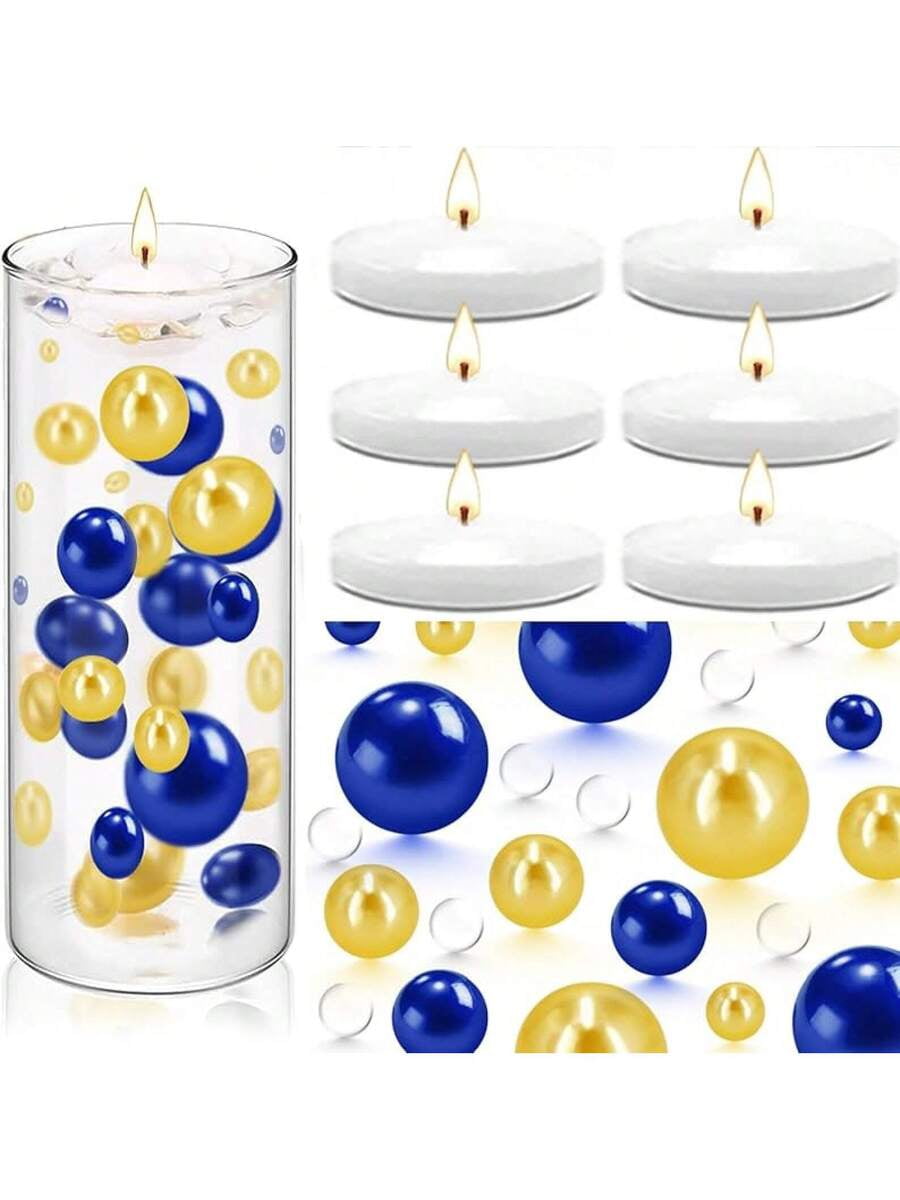 200 Pcs Floating Pearls And 6 Pcs Floating Candles NO Hole Pearls Vases ...