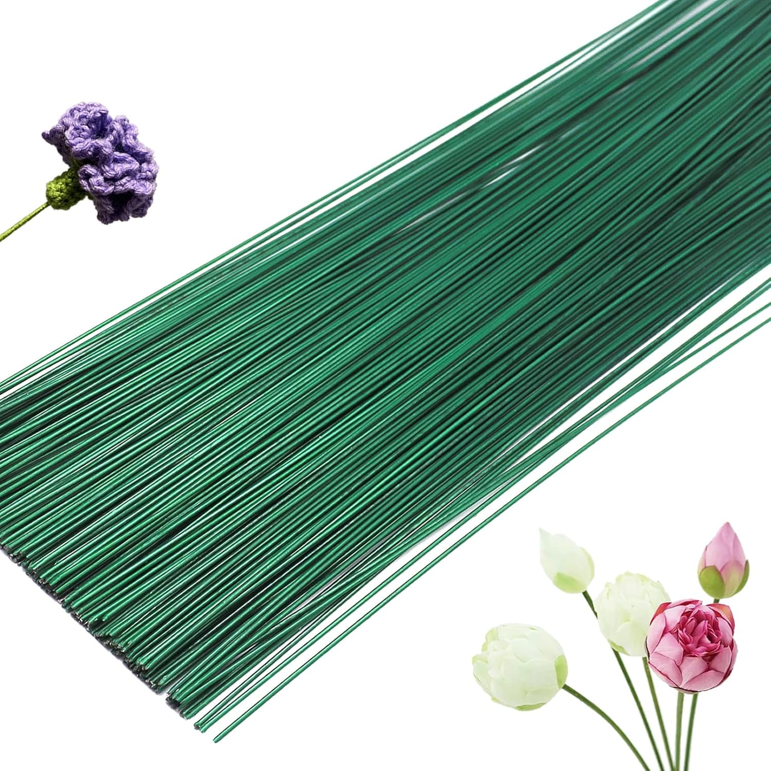 200 Pcs Floral Flower Stem Wire,16 Inch 22 Gauge Flower Paper Wrapped ...