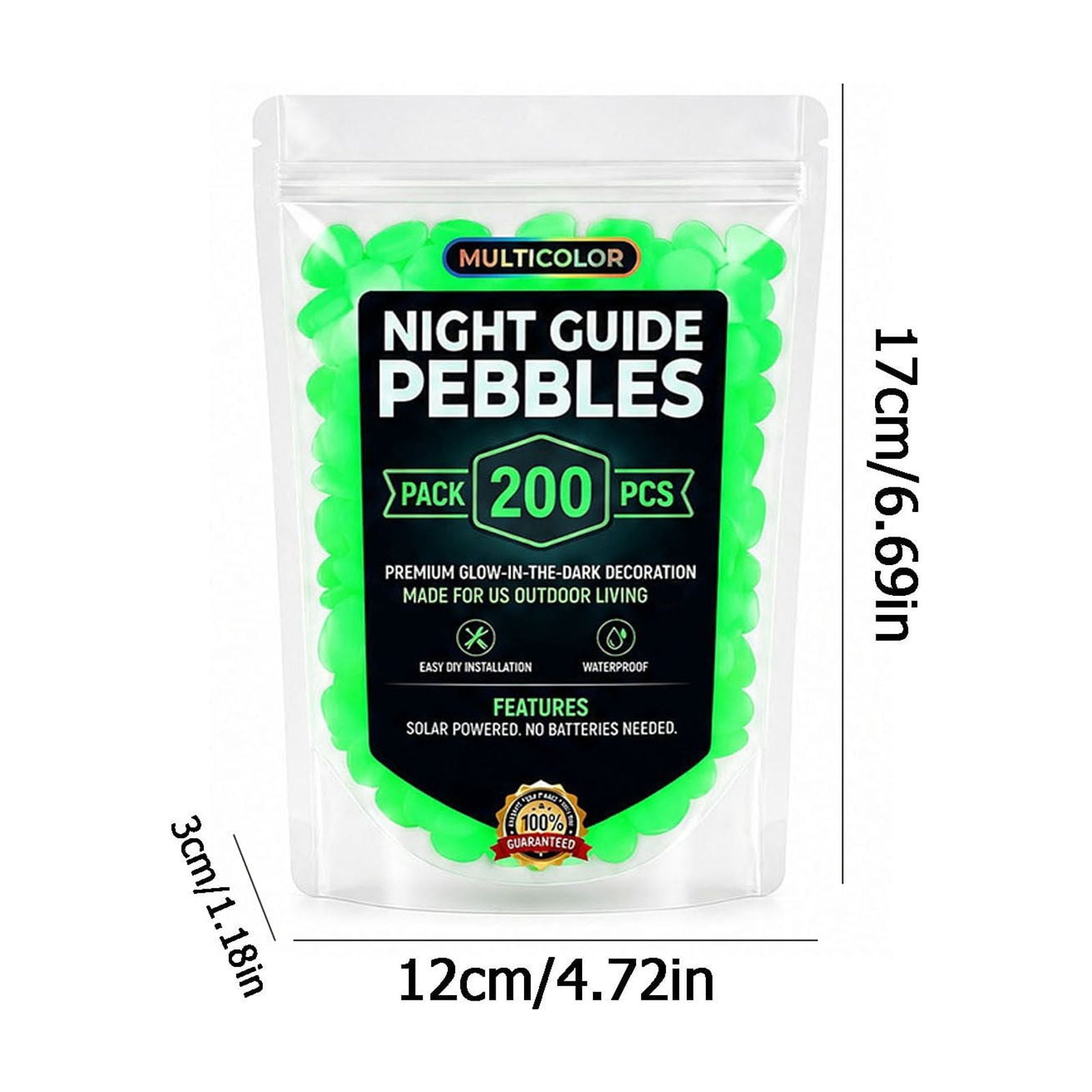 200 Pcs Glow In The Dark Garden Pebbles Green Luminous Stones For ...