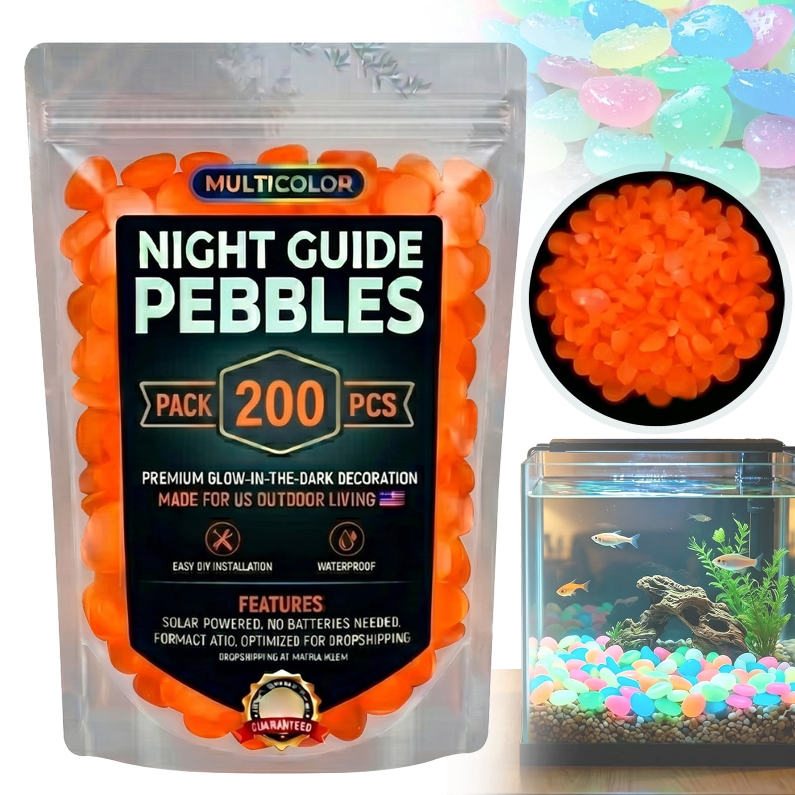 200 Pcs Glow-in-the-Dark Garden Stones, Night Guide Luminous Pebbles ...
