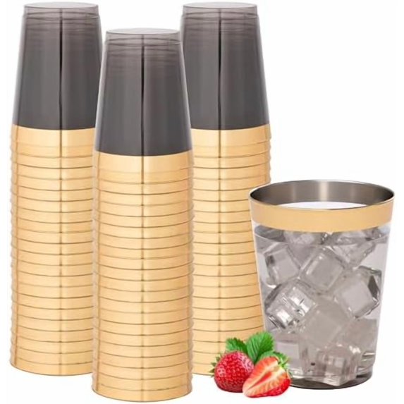 200 Pcs Gold and Black Plastic Cups,10Oz Gold Rimmed Disposable Cup ...