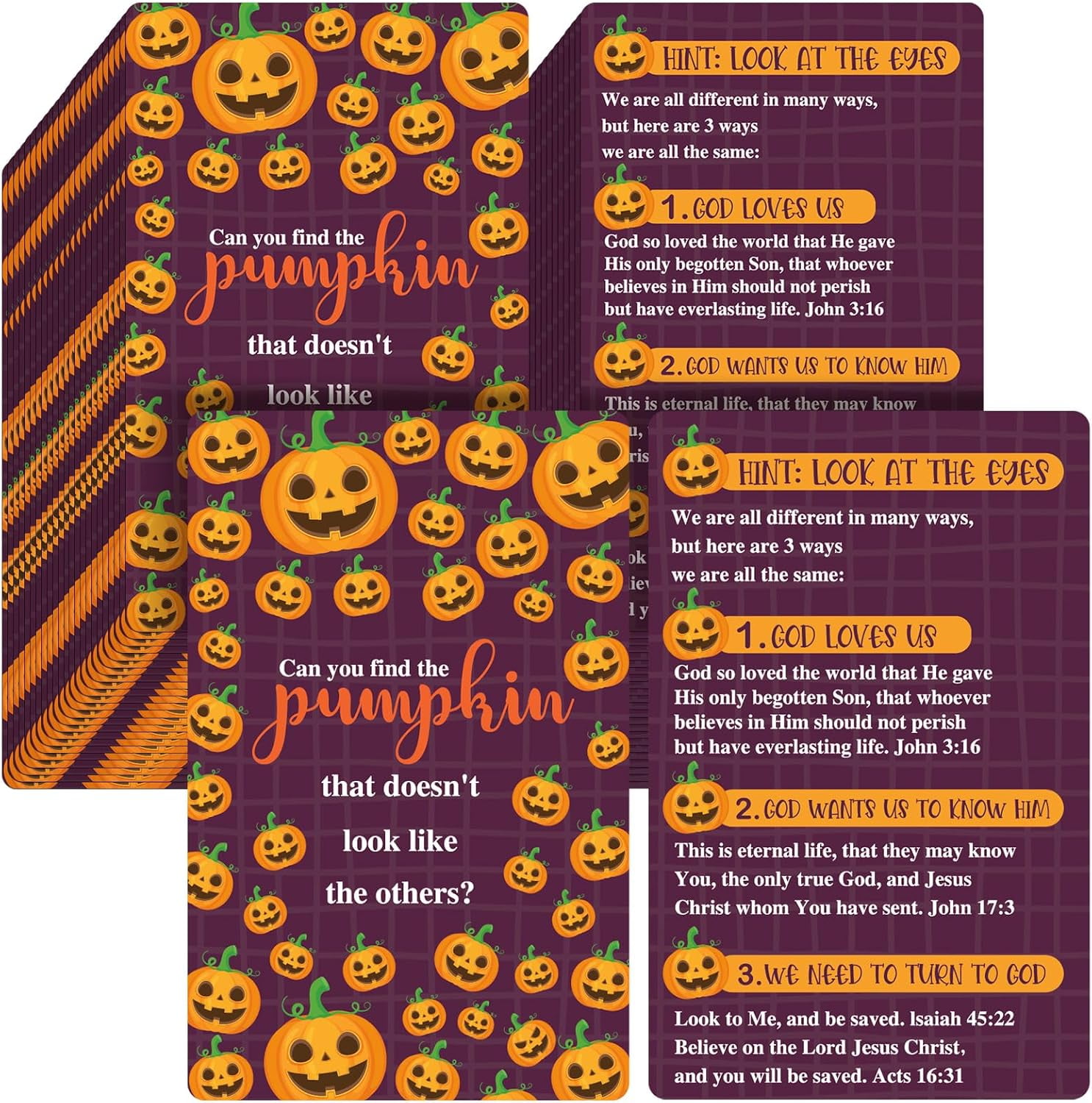 200 Pcs Halloween Gospel Tract Card Bulk Find the Pumpkin Christian ...