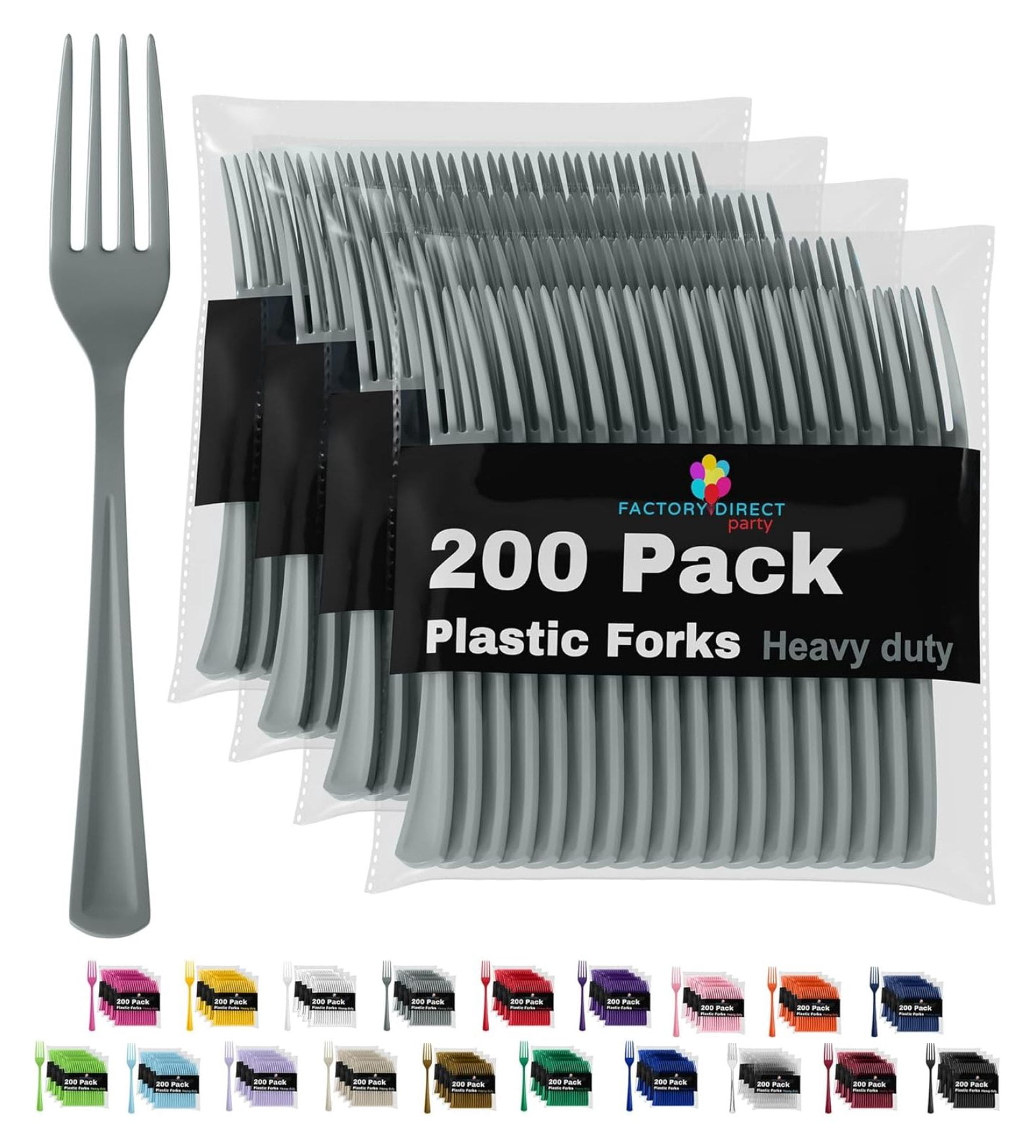 200 Pcs Heavy Duty Plastic Forks - Silver Disposable Flatware, Plastic ...