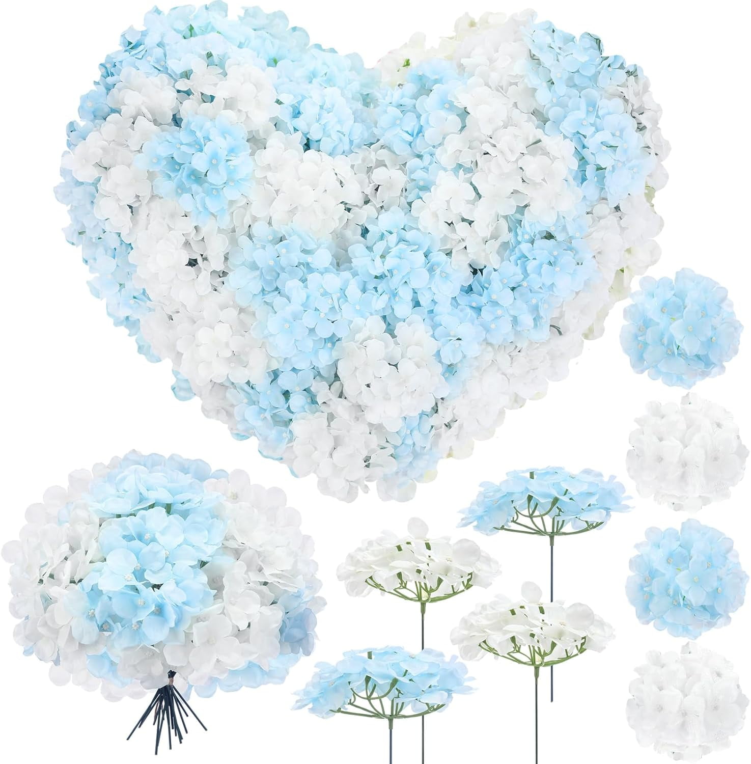 200 Pcs Hydrangea Artificial Flowers, Silk Flower Heads with Stems ...