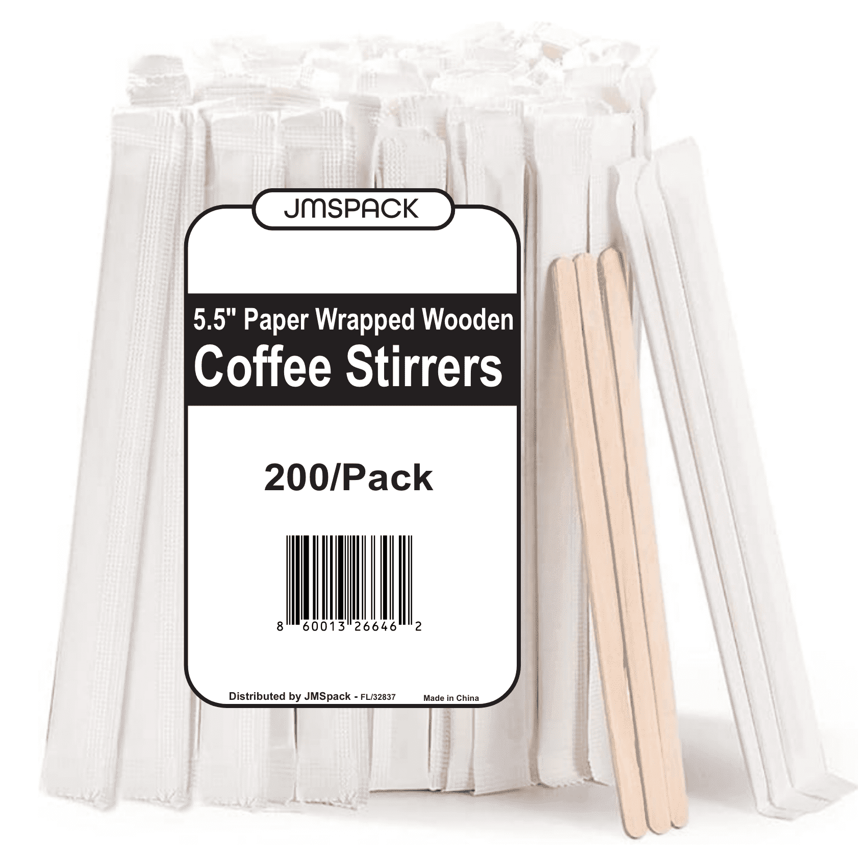 200 Pcs Individually Wrapped Coffee Stirrers Wood - 5.5" Coffee Stir ...