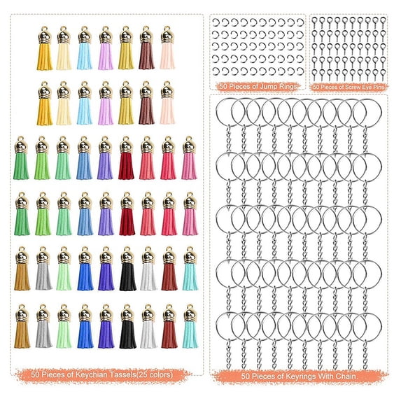 200 Pcs Keychain Tassel Key Chain Set Leather Tassel Chain Set Diy ...