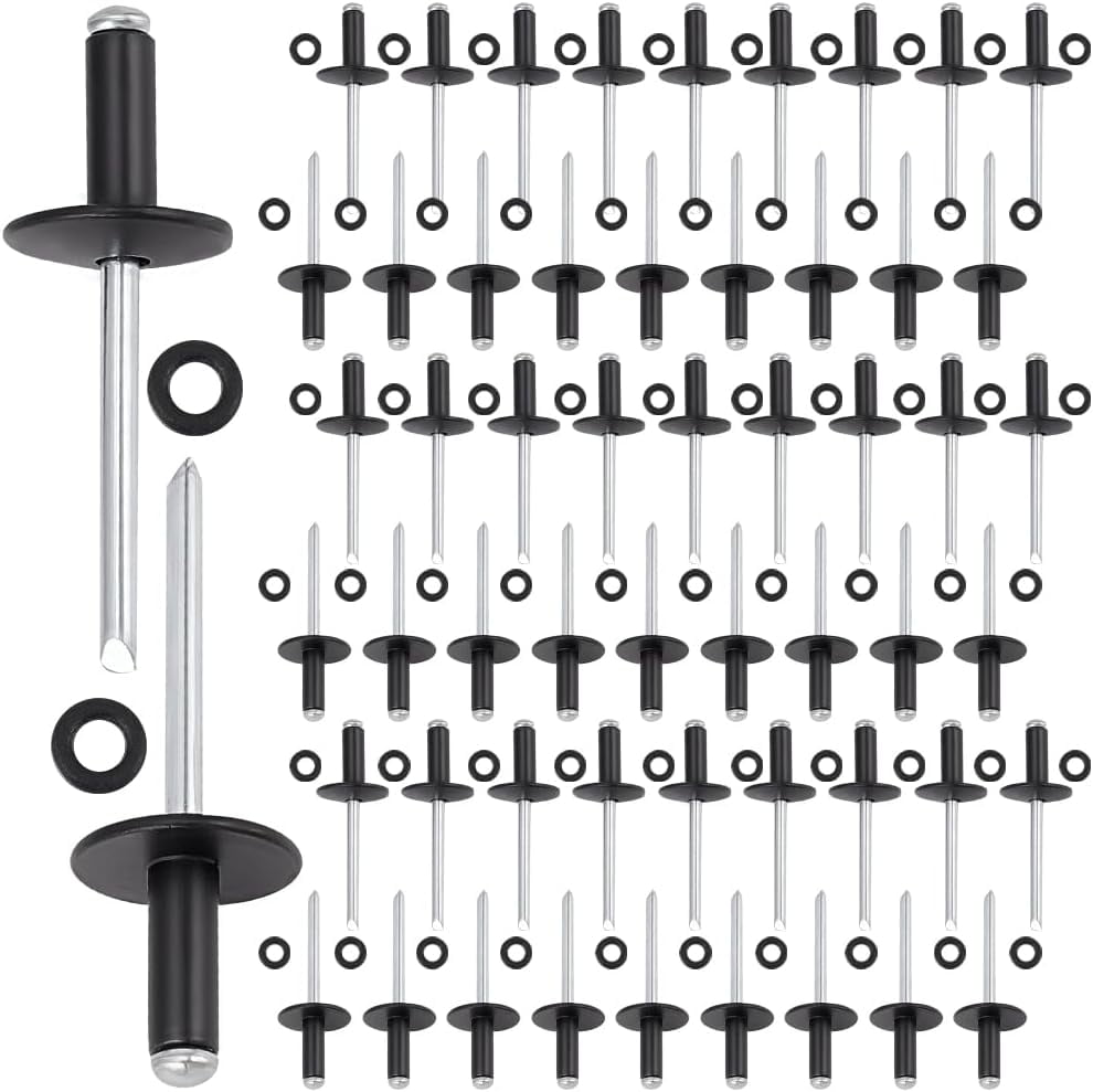 200 Pcs Large Flange Blind Rivets and Rubber Gaskets Aluminum Alloy ...
