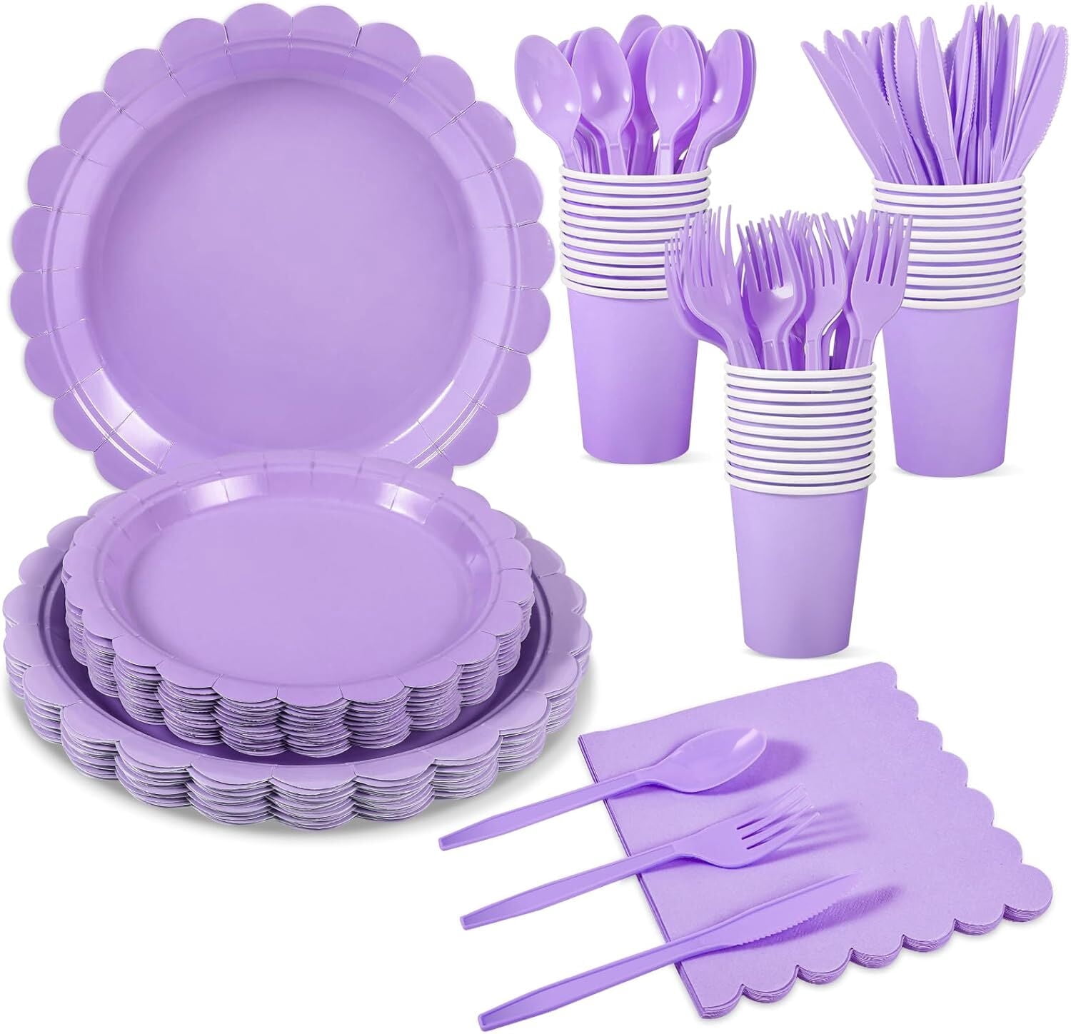 200 Pcs Lavender Paper Plates and Napkins, Light Purple Party Supplies ...